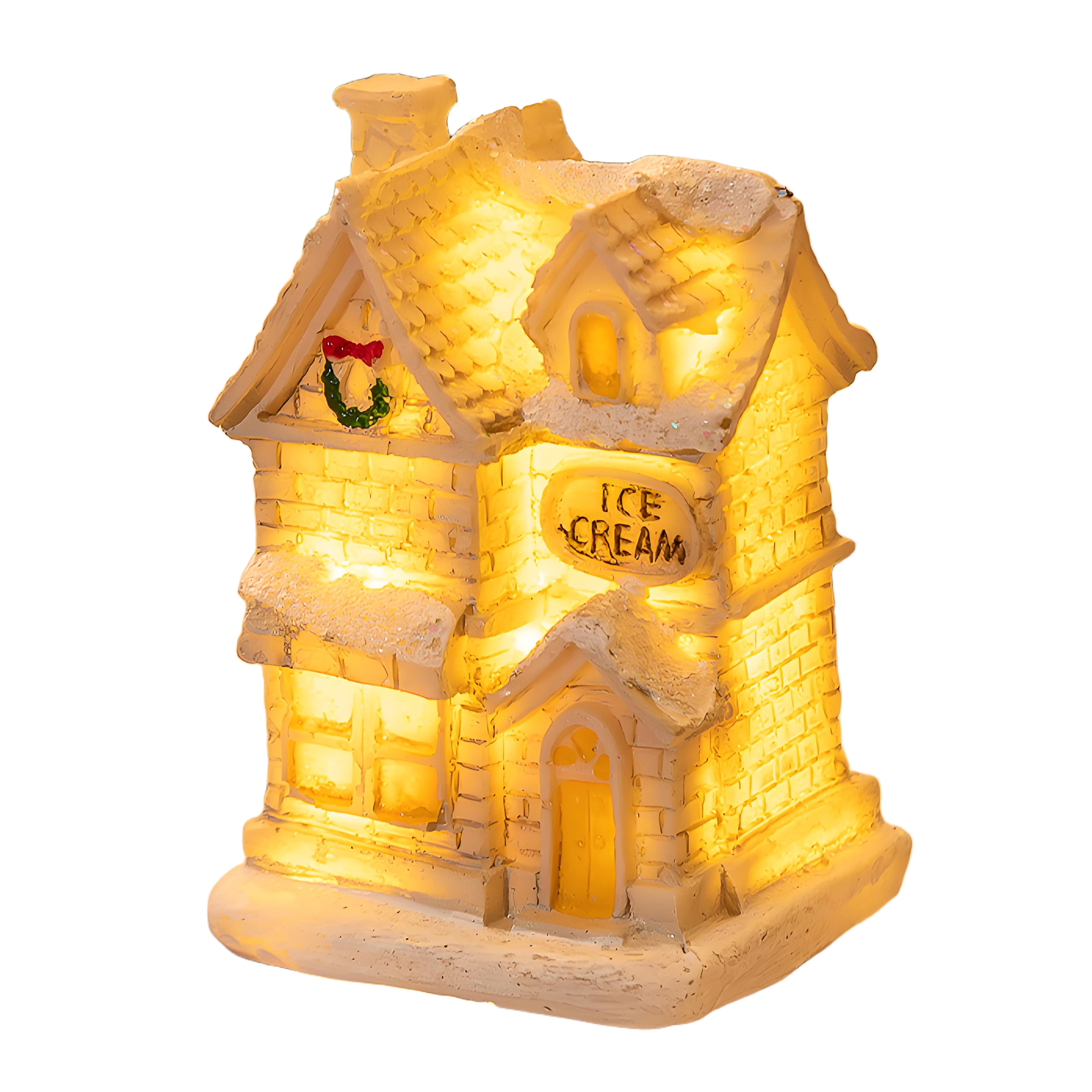 BESTSKY Christmas Village,White Lighted Snow House Resin Tiny Houses ...