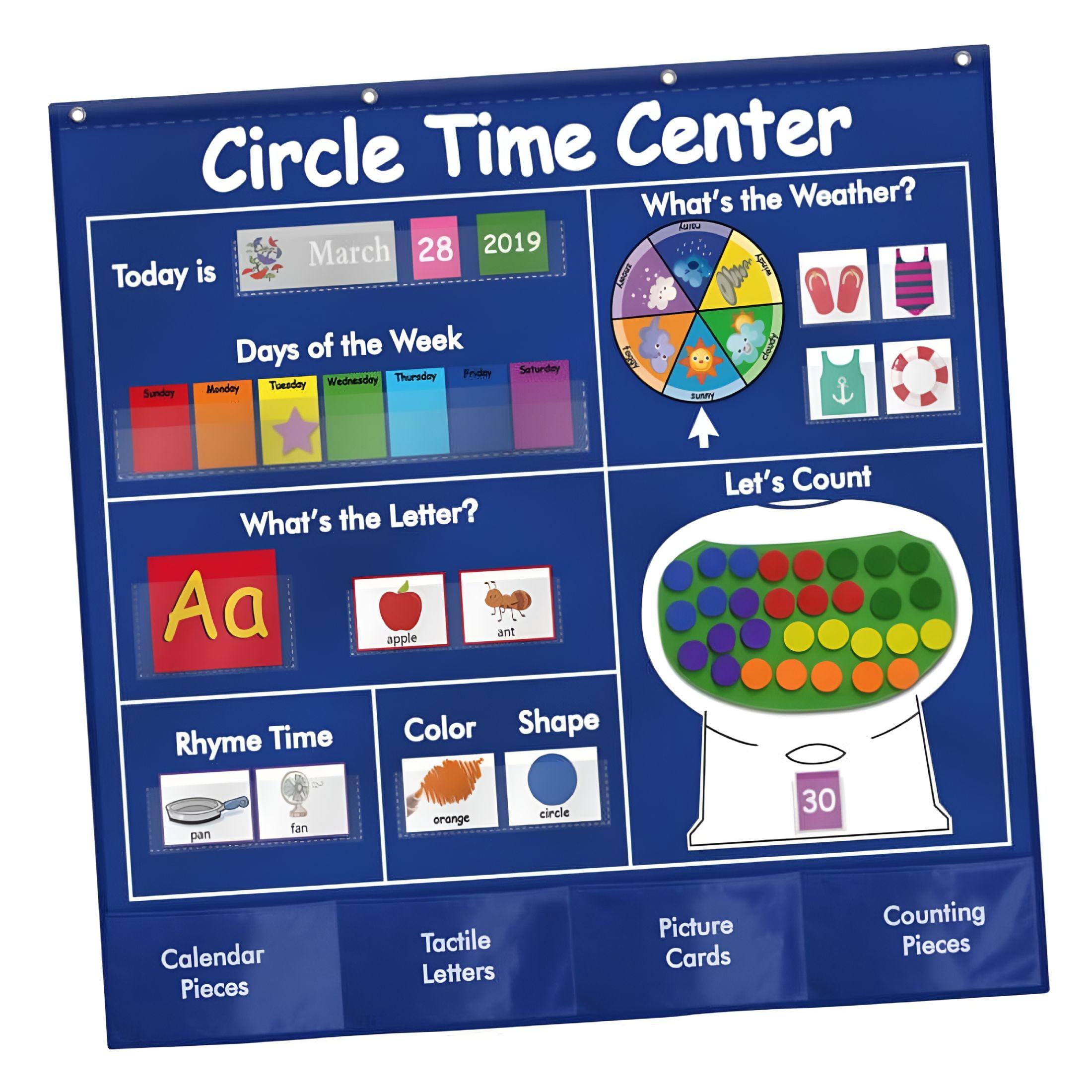 BESTSKY Circle Learning Time Center Pocket Chart Calendar Set Kids ...