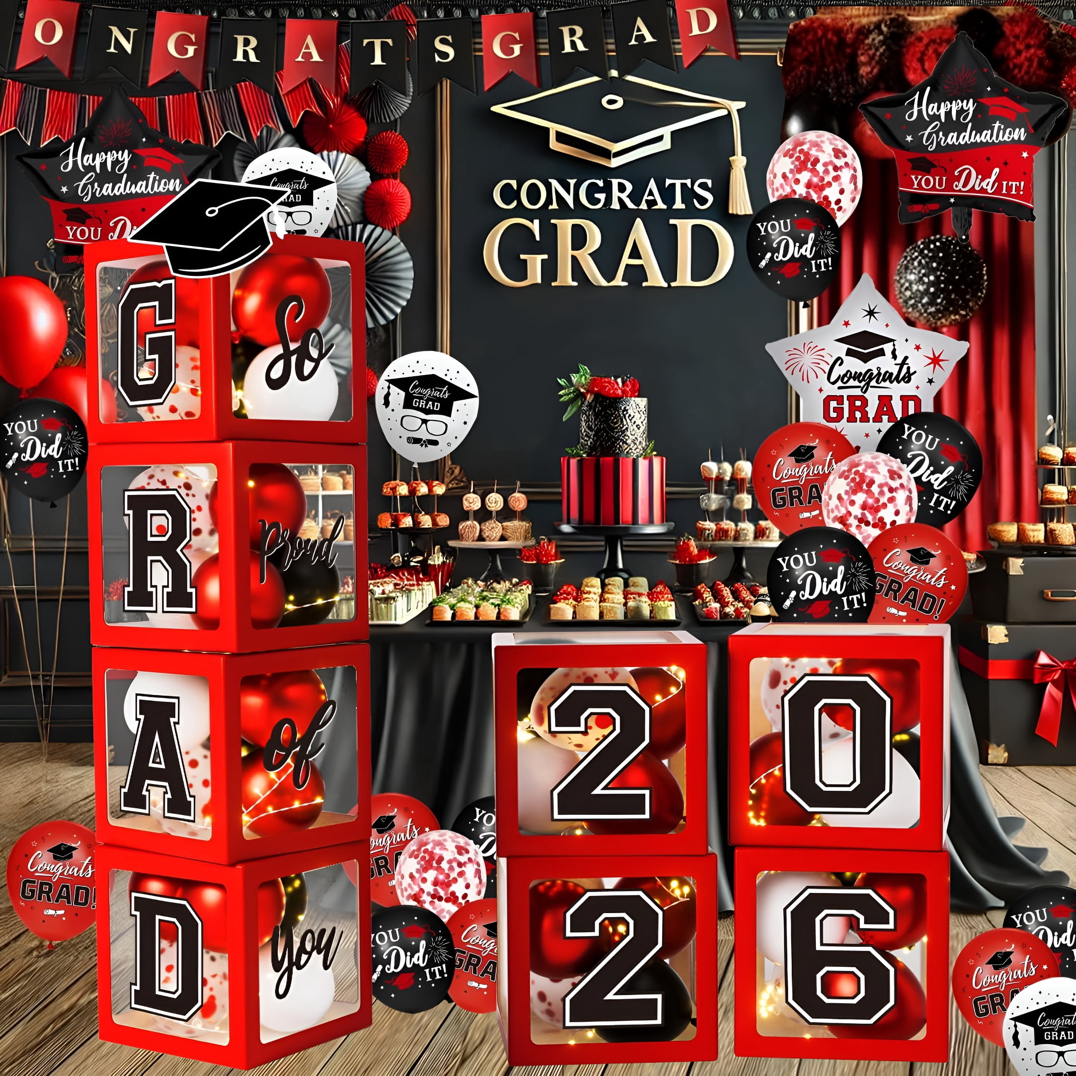 BESTSKY Class of 2026 Graduation Decorations Transparent Balloon Boxes ...