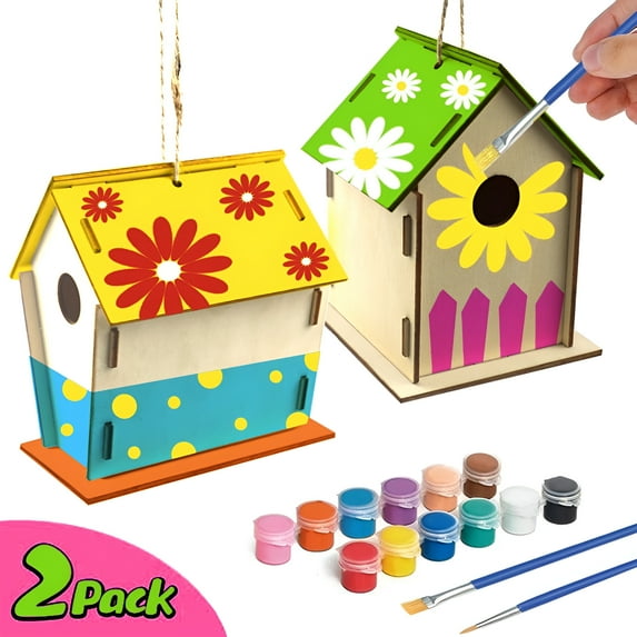 BESTSKY Crafts for Kids Ages 4-8 2Pack DIY Bird House Kit Build and ...