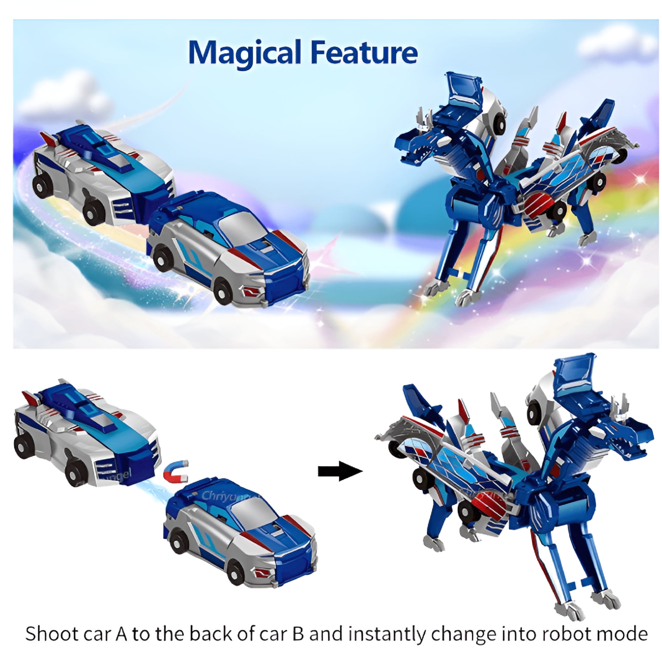 BESTSKY Dinosaur Transforming Car Toy, Magnetic Cars Transform into ...