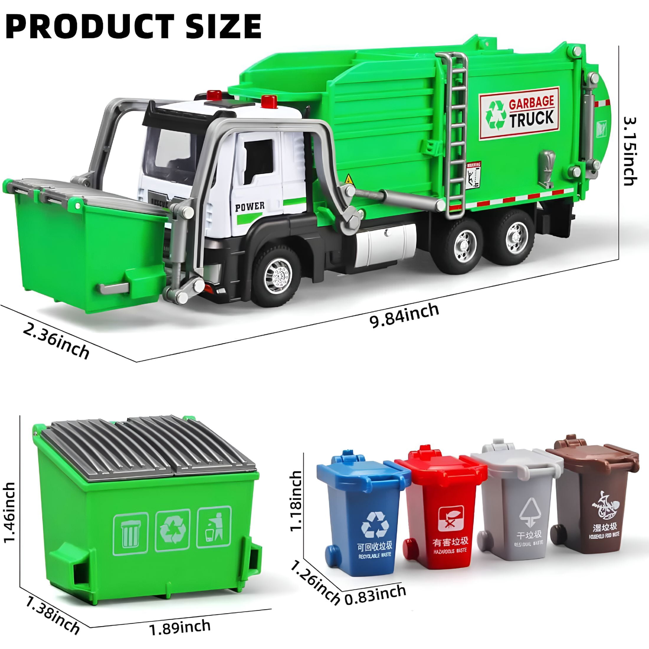 BESTSKY Garbage Truck Toys for Kids,Metal Diecast Cab,Pull Back Garbage ...