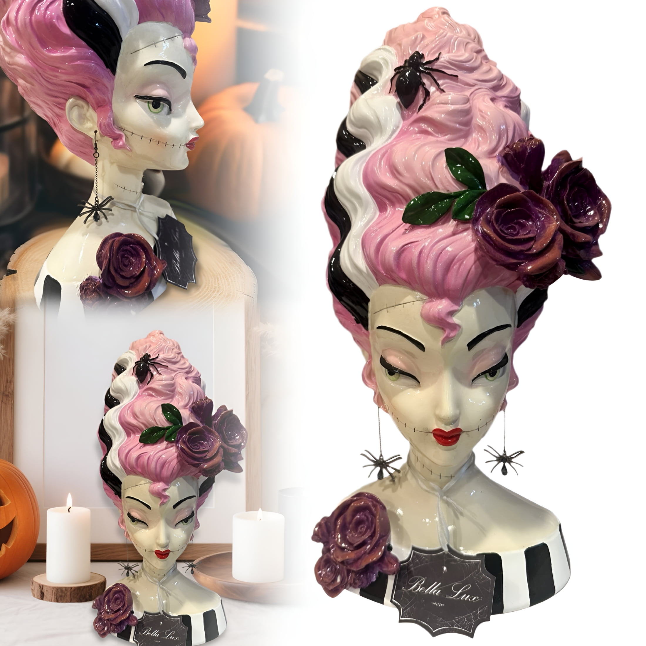 BESTSKY Giant 18" Retro Pink Frankenstein Bride Bust Statue - Vintage ...