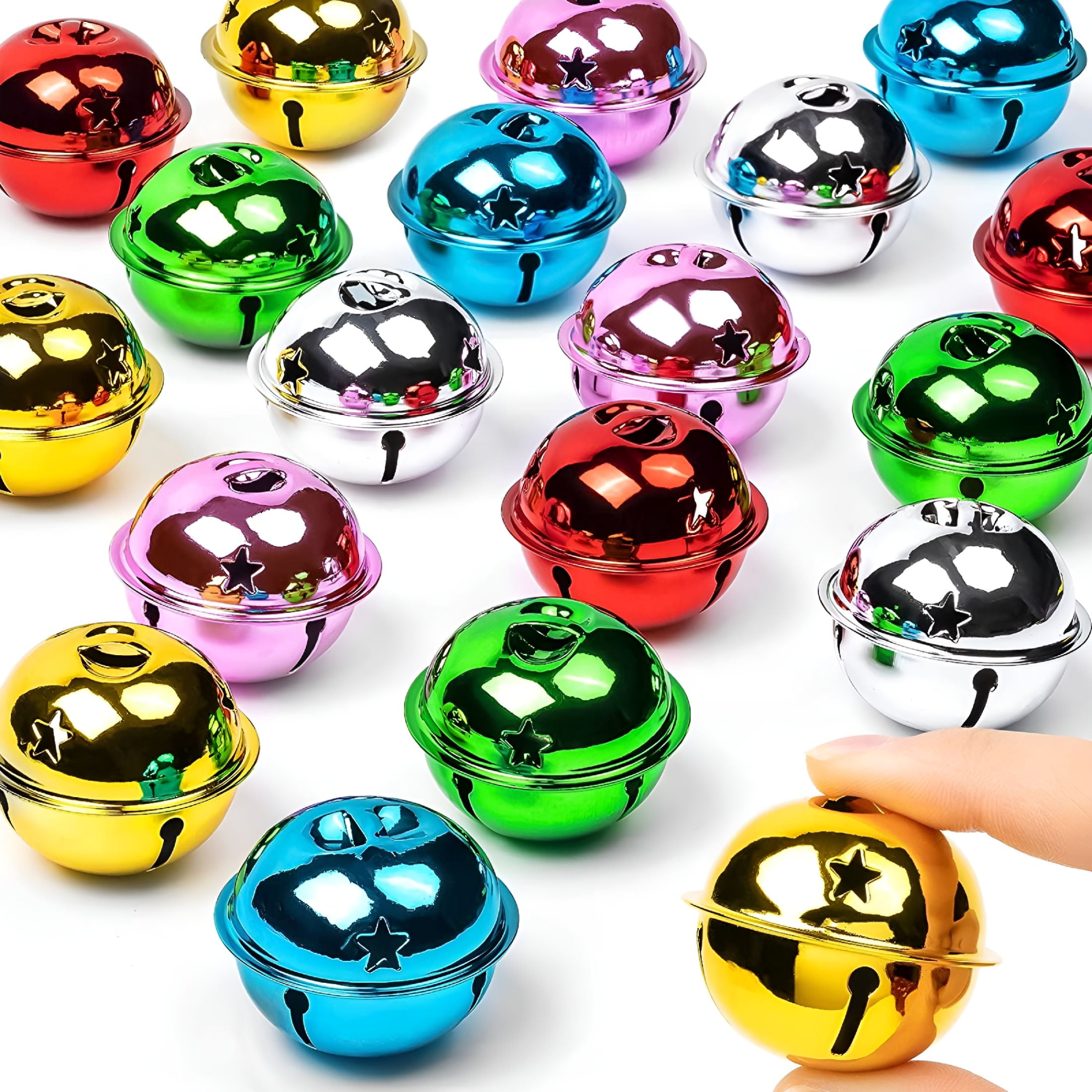 BESTSKY Glitter Star Metal Jingle Bells Multi-Color (18 Count ...