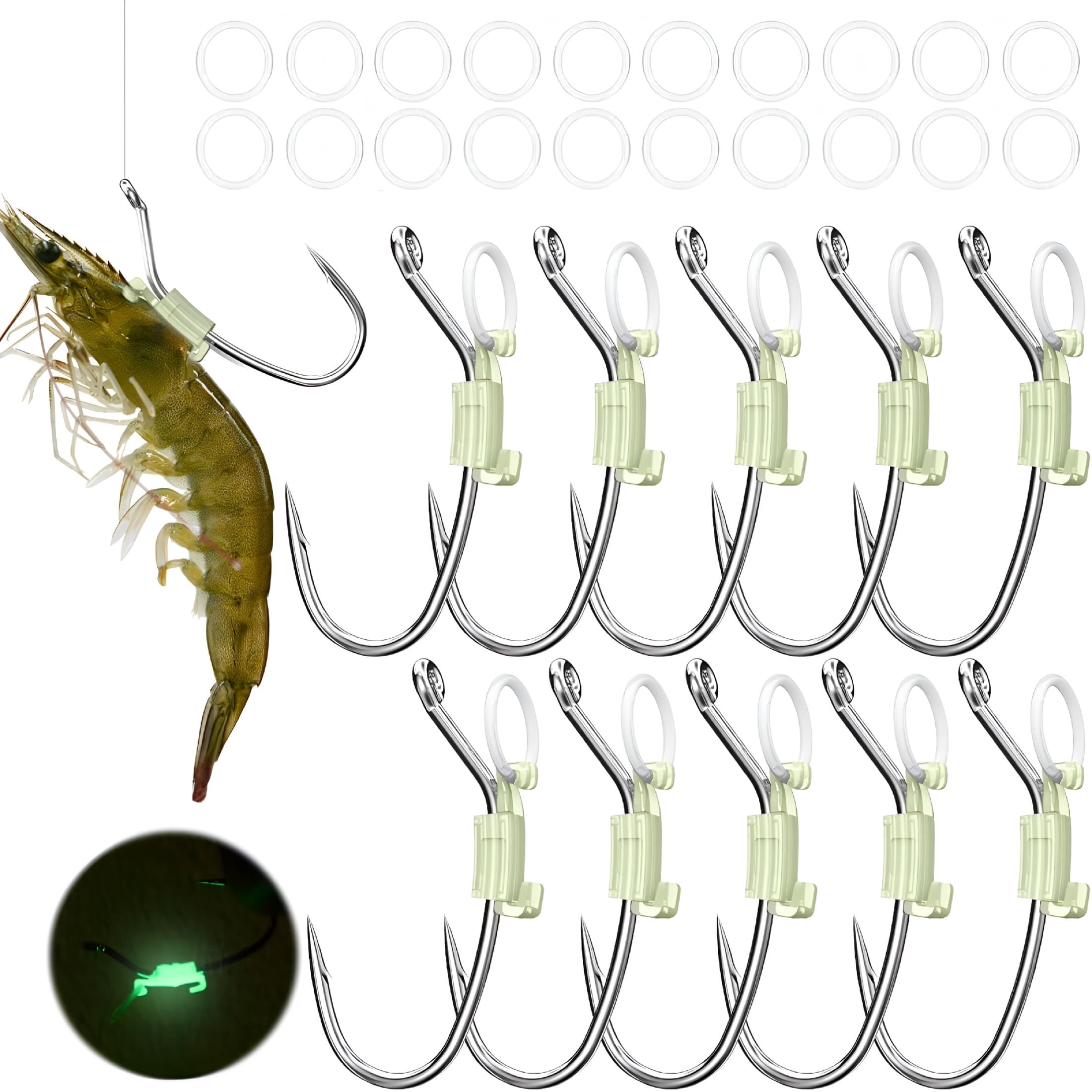 BESTSKY Luminous Live Shrimp Hooks - High Carbon Steel Fishing Hooks ...