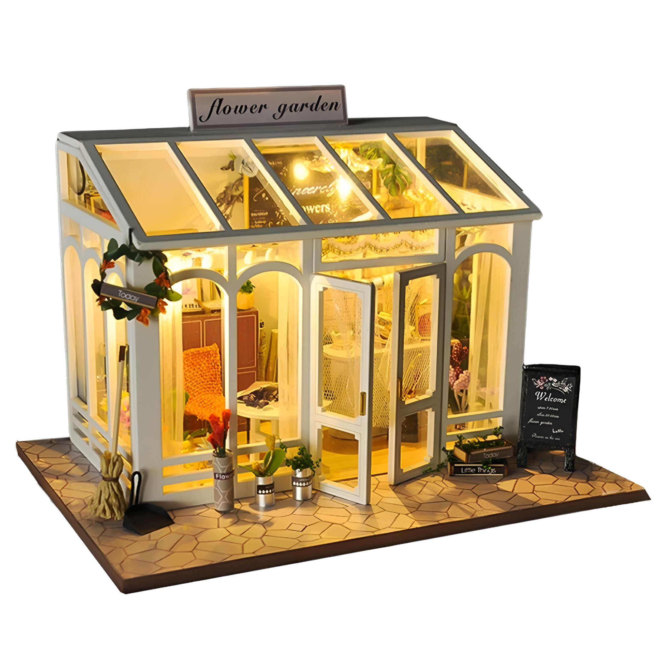BESTSKY Miniature Doll House with LED Light and Furniture Flower Garden ...