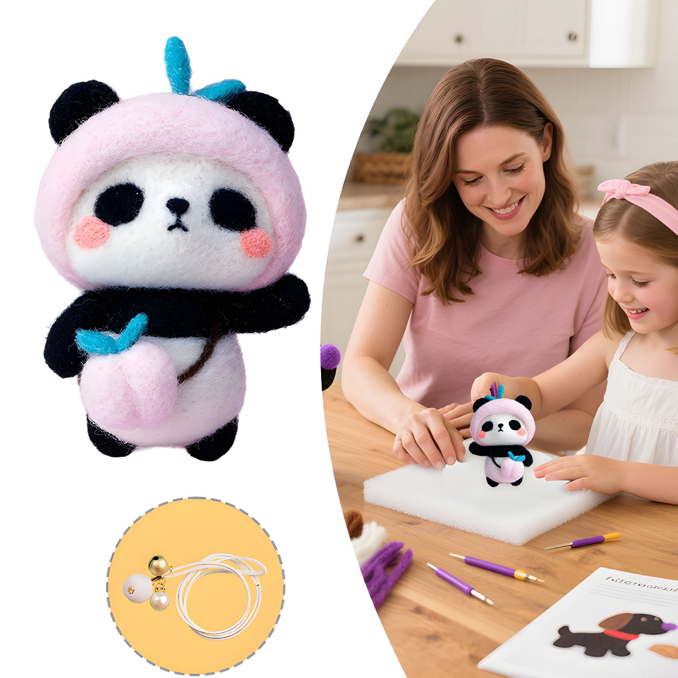 BESTSKY Needle Felting Kit,Peach Panda with Lanyard Felting Kit with ...