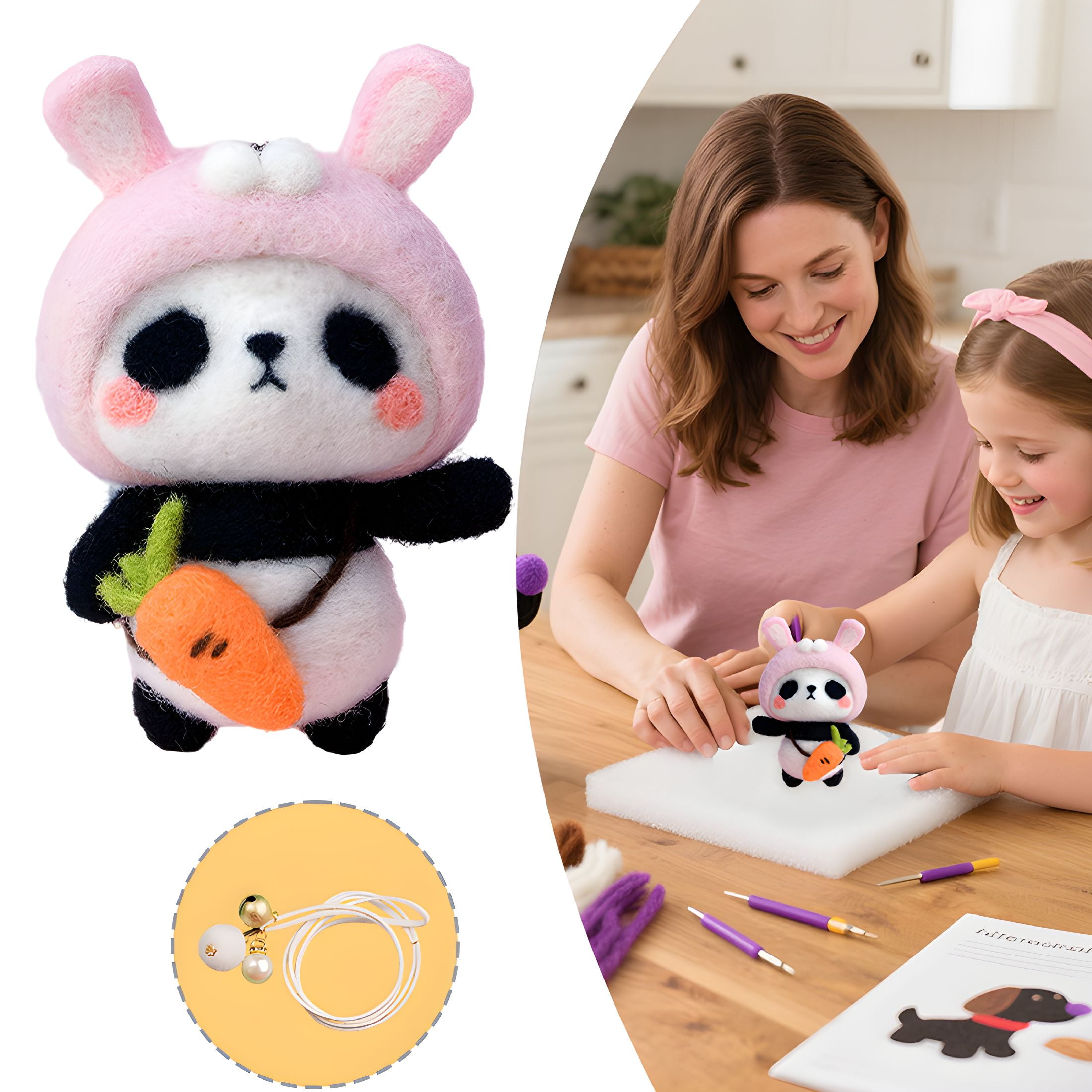 BESTSKY Needle Felting Kit,Rabbit Panda with Lanyard Felting Kit with ...