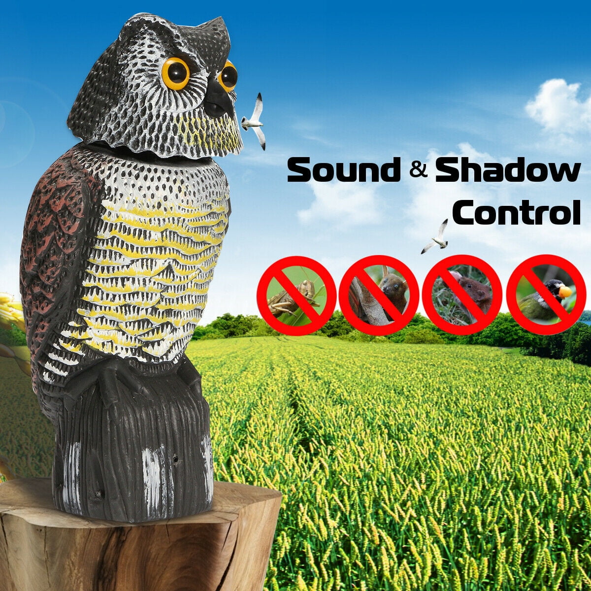 BESTSKY Owl Decoy 360 Rotate Head to Scare Birds, Scarecrow Owl Decoy ...