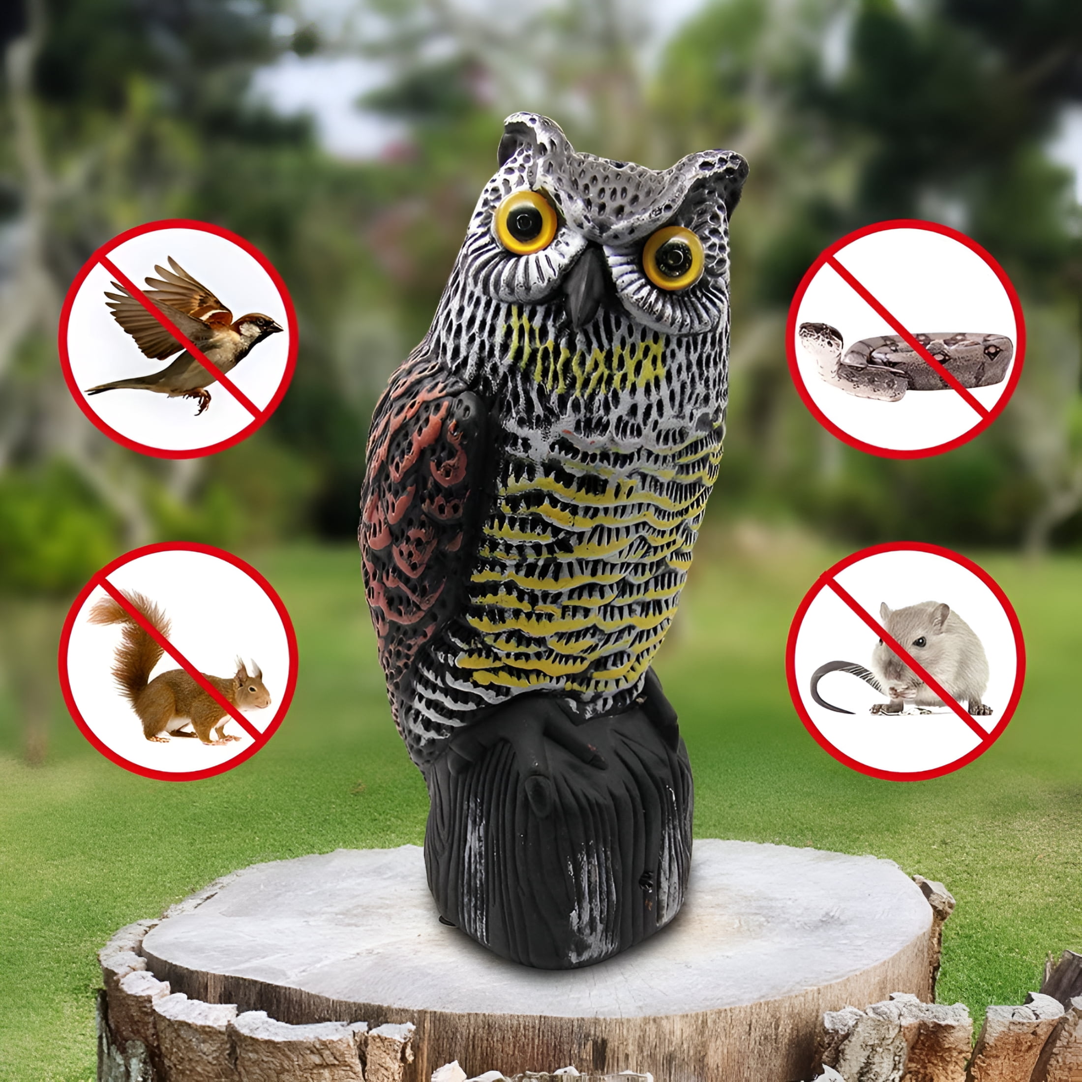 BESTSKY Owl Decoys to Scare Birds Away with 360 Rotate Head,Scarecrow ...