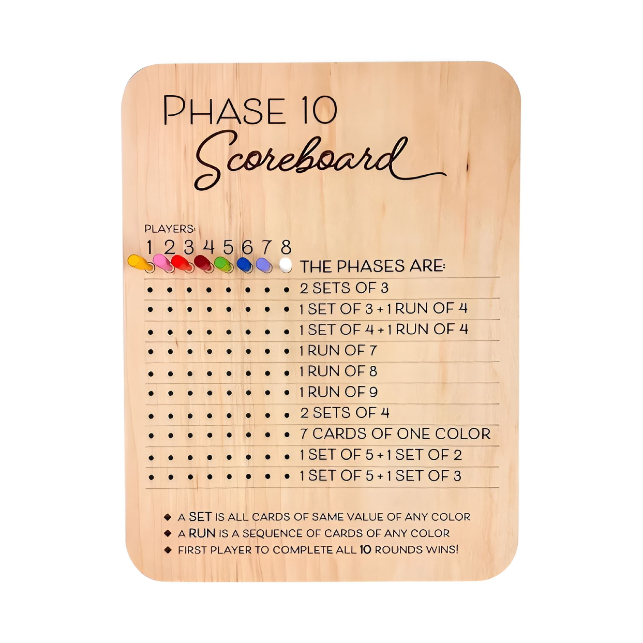 BESTSKY Phase 10 Score Board,Wooden Phase Ten Scorecard and Round ...
