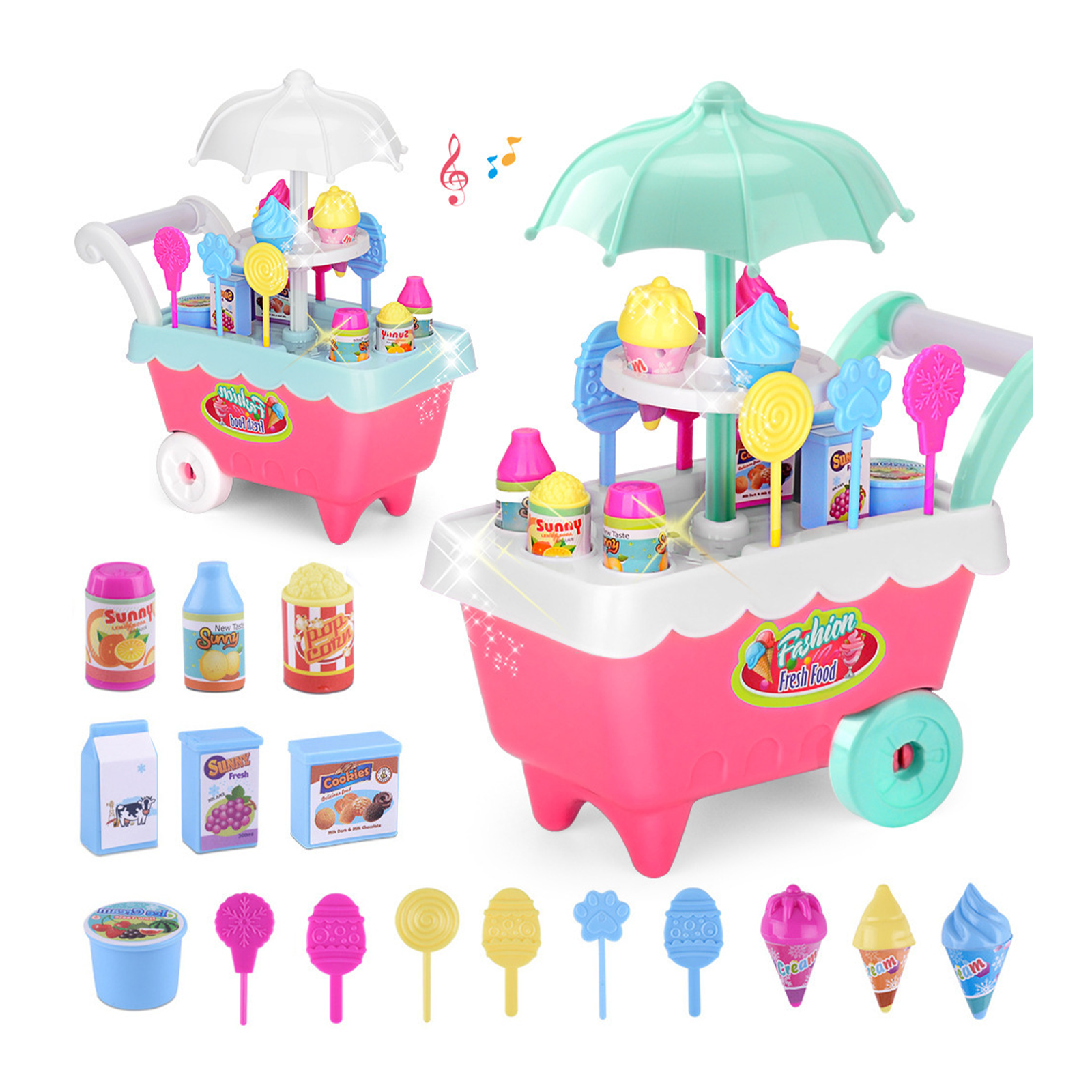 BESTSKY Play Food Smooth Wheels Mini Ice Cream Cart Toy Large Capacity ...