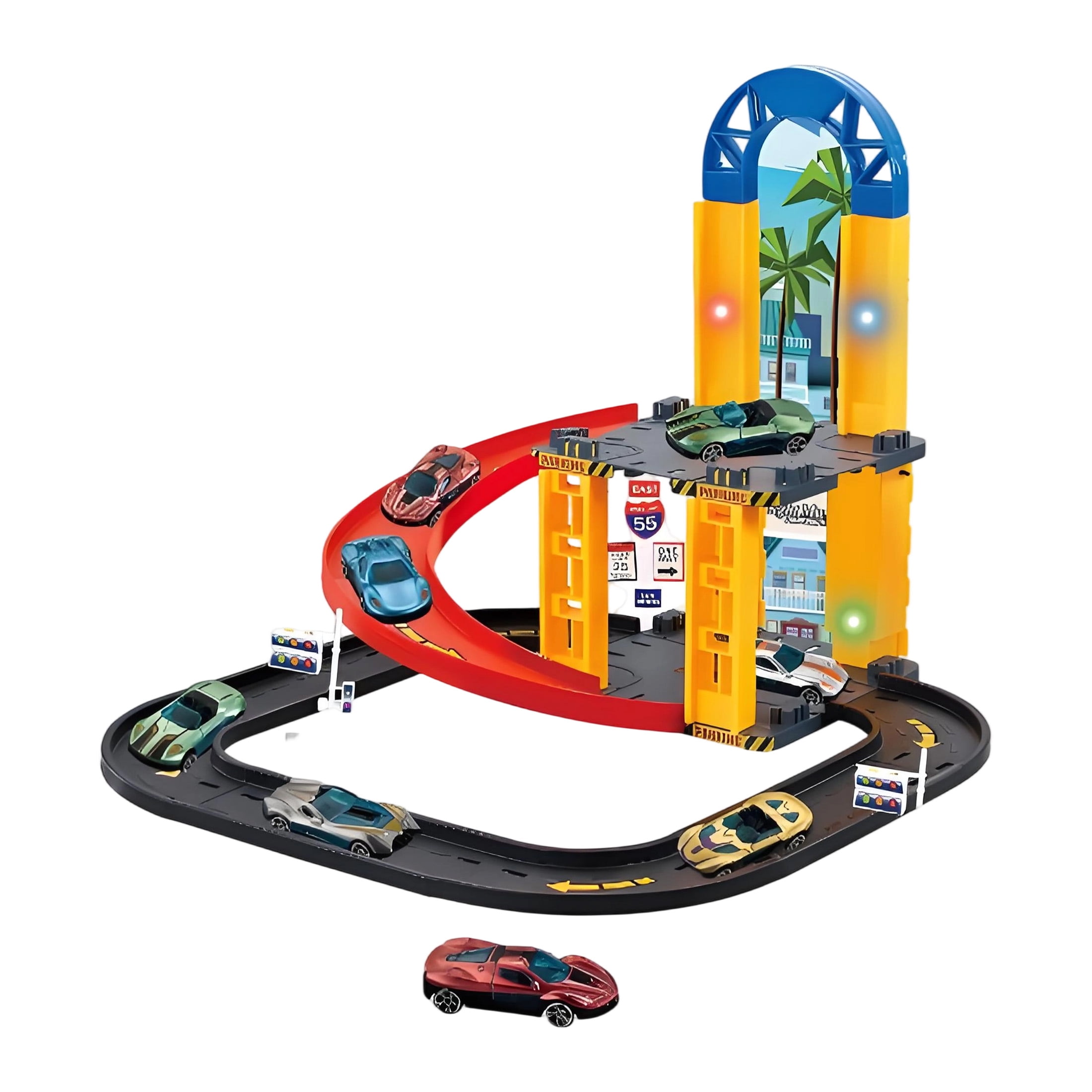 BESTSKY Race Track,Parking Lot Car Track,with 1 Parking Lot,4 Simulated ...