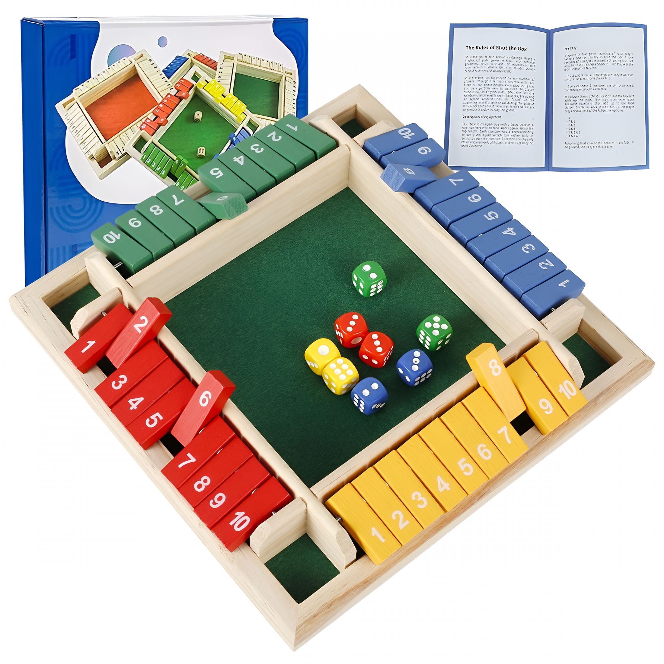 BESTSKY Shut The Box Game,4-Player Wooden dice Game That's for Parties ...