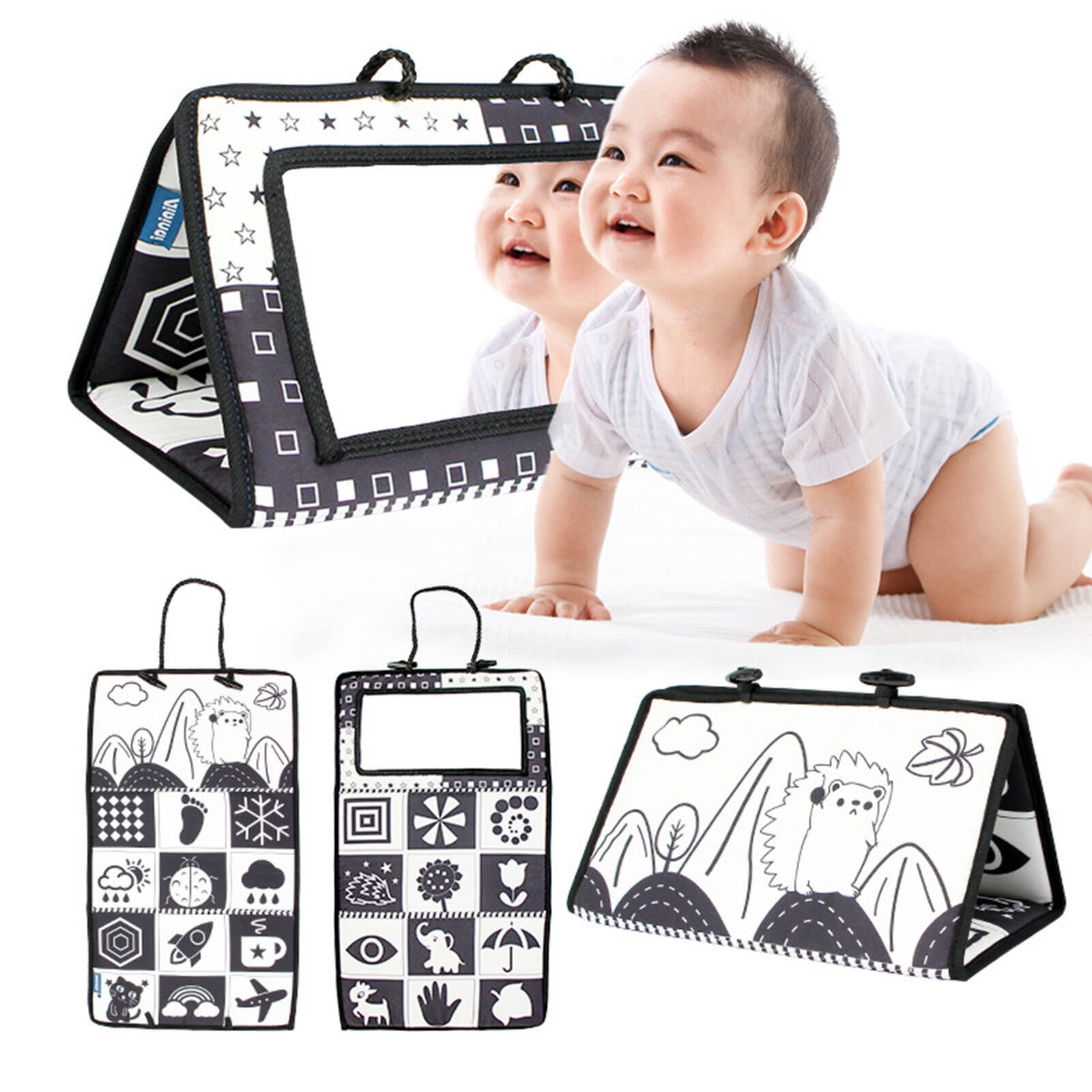 BESTSKY Tummy Time Mirror High-Contrast Patterns Black and White Baby ...