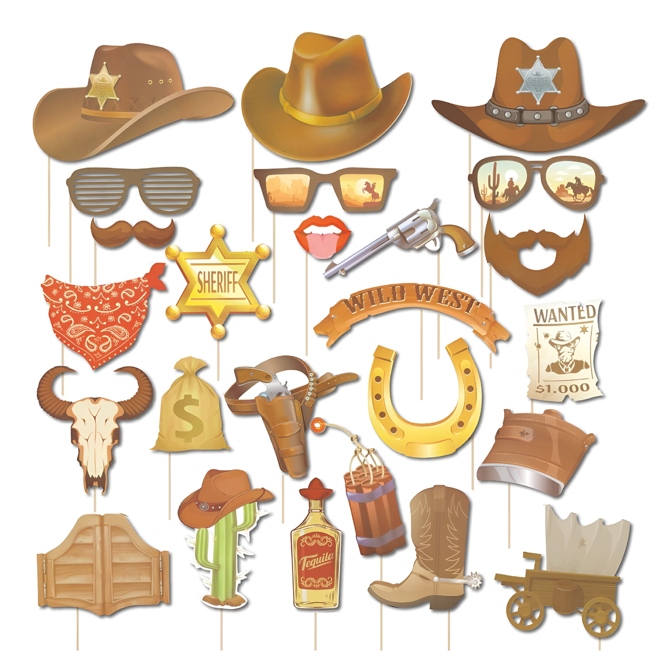 BESTSKY Western Cowboy Photo Booth Props Cowboy Wanted Poster Selfie ...