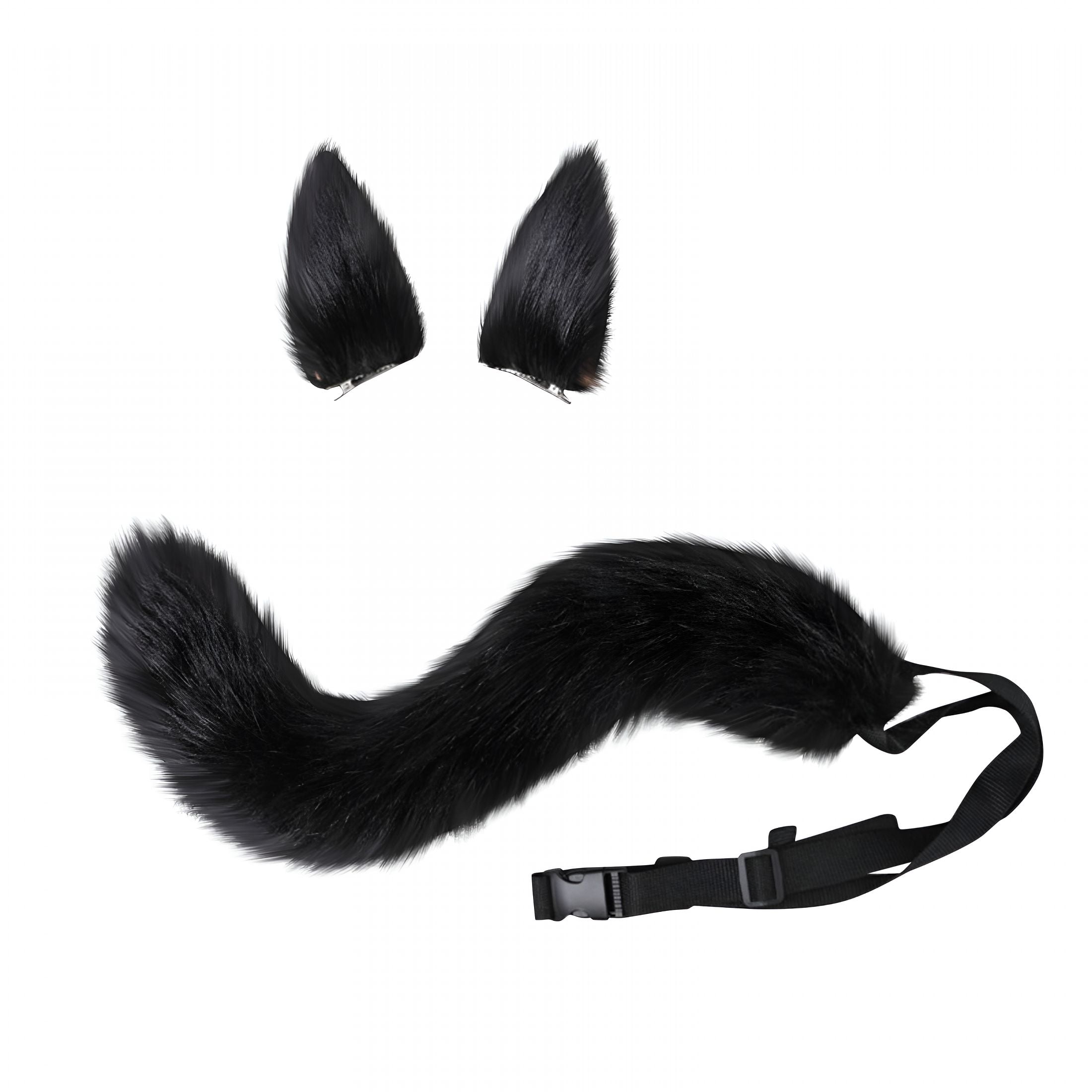 BESTSKY Wolf Dog Hair Fake Animal Tail and Ears 1 Set Furry Faux Tail ...