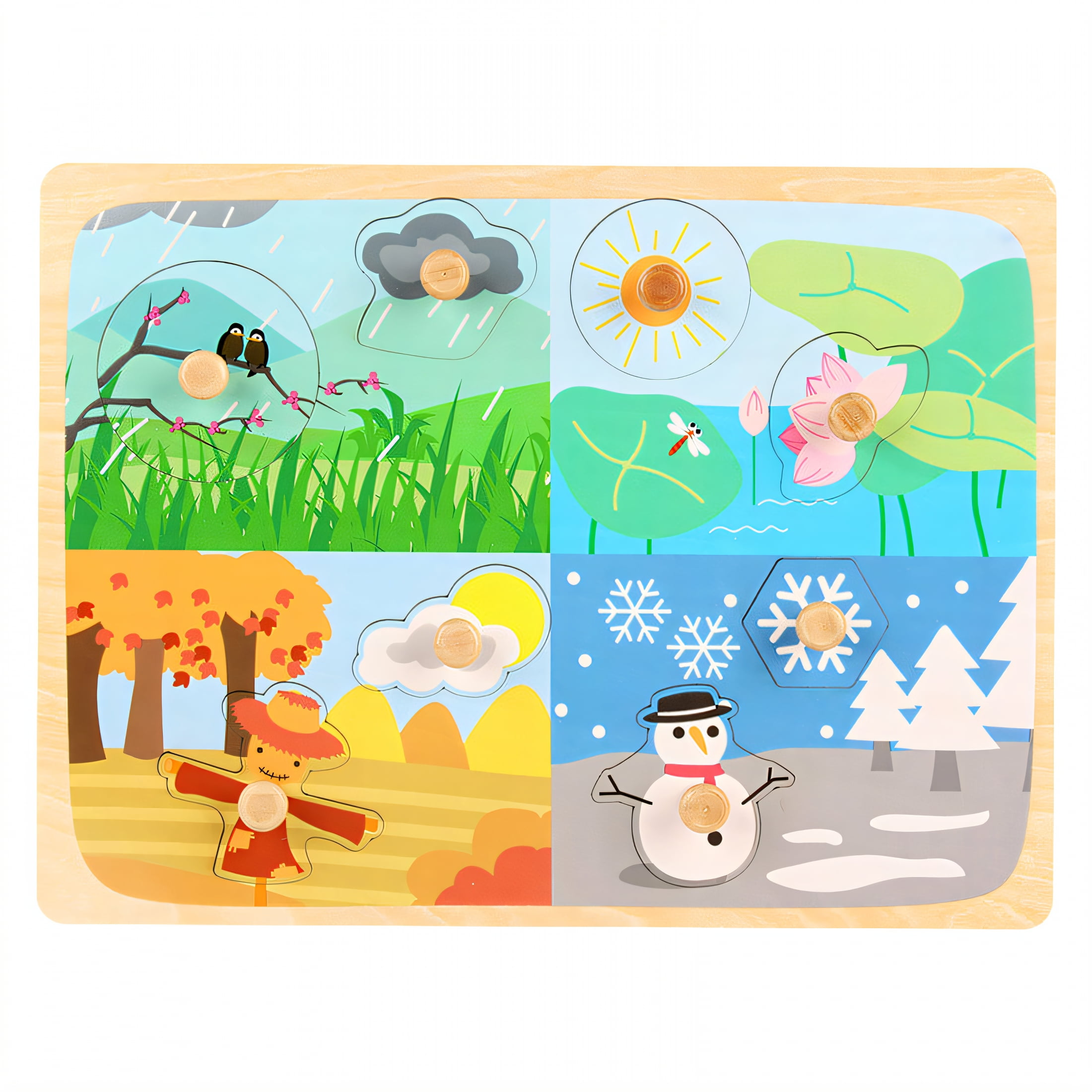 BESTSKY Wooden Puzzles for Toddlers 1-3,Poplarwood Peg Board Four ...