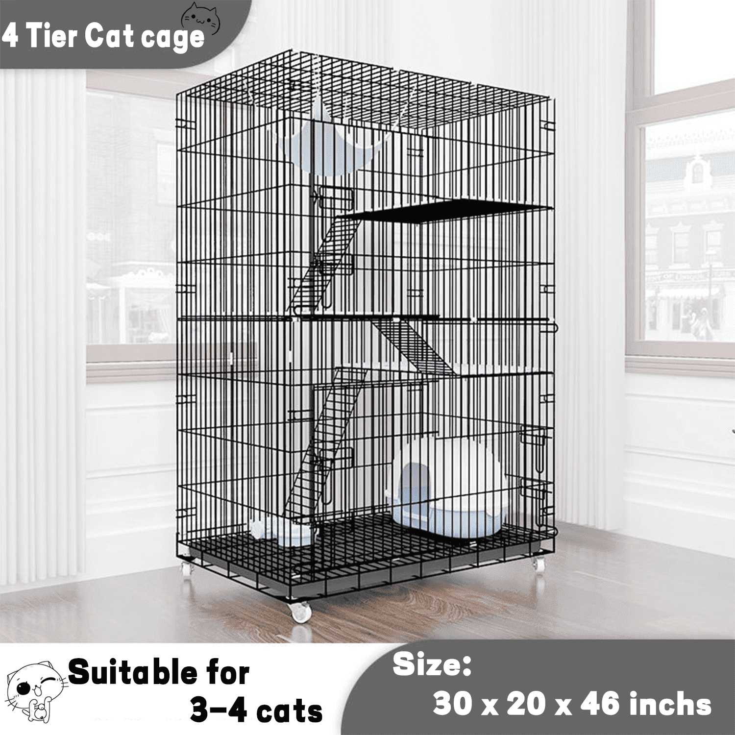 Free Shipping! BESTSLE 4 Tier Cat Cage,Pets Playpen Cat Kennel,with 3 ...