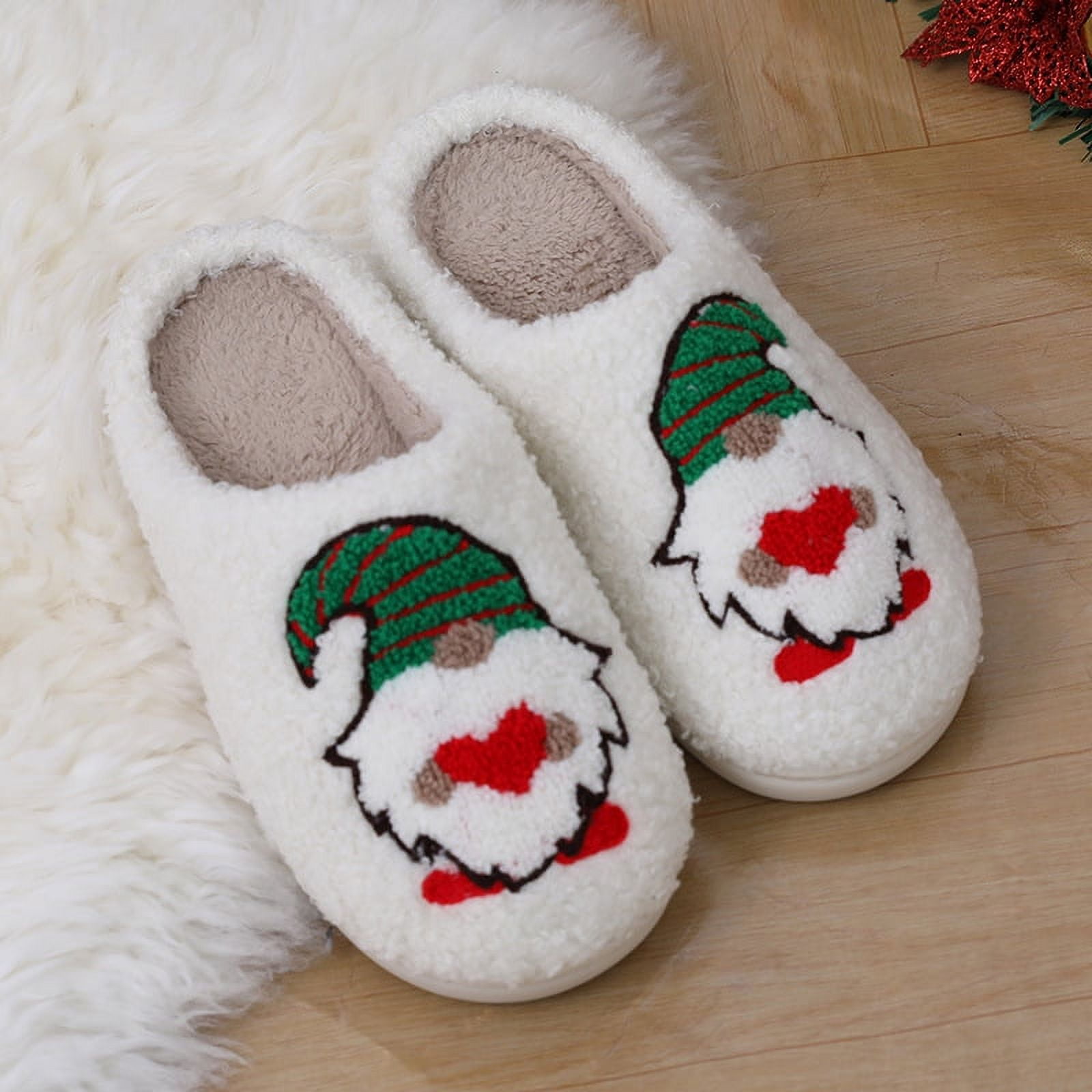 BESTSPR Cute Christmas Dwarf Slippers for Women and Men Fun Santa ...