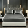 Bestspr Queen Silk Satin Fitted Sheet Soft Deep Pocket Sheet Wrinkle