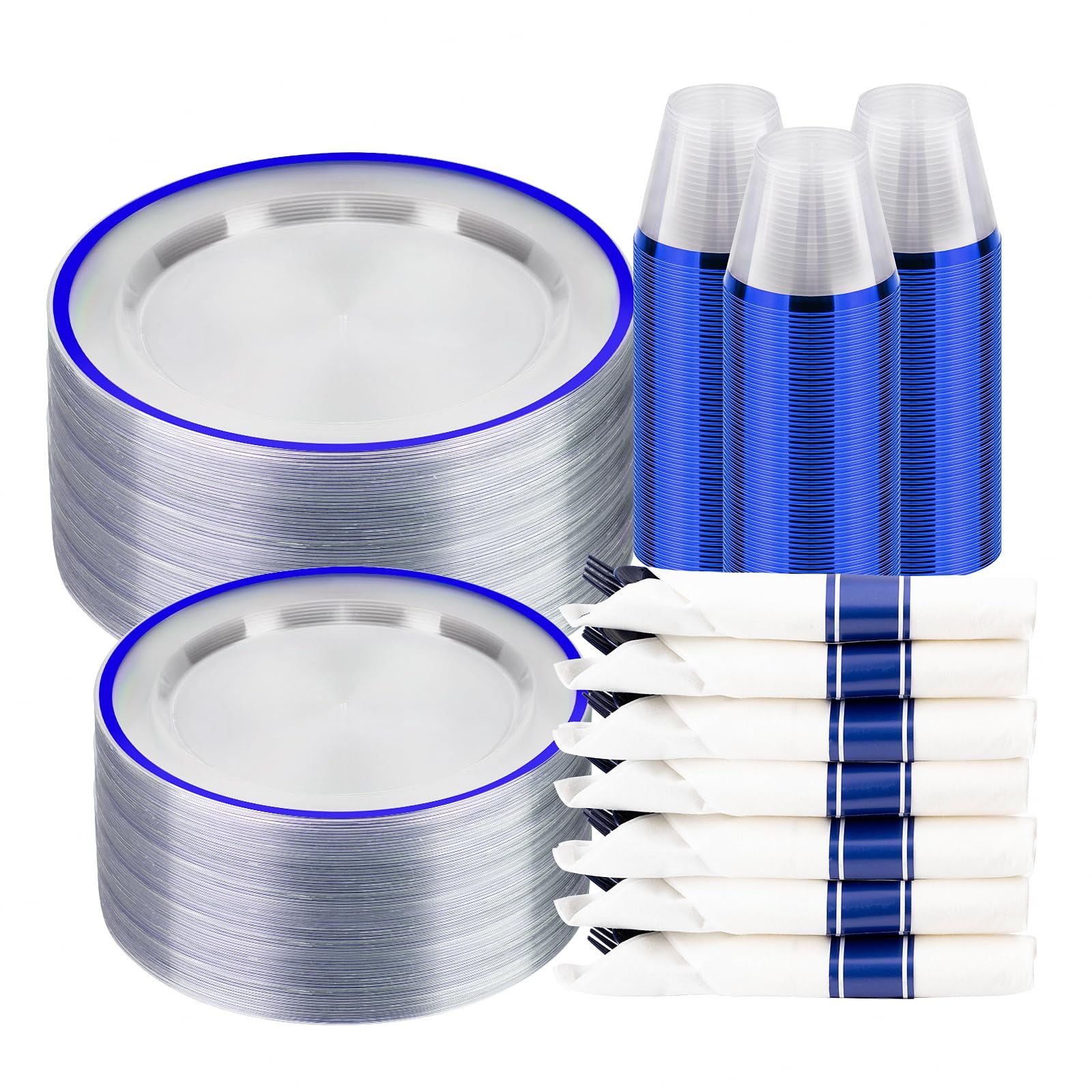 BESTSTAR 350PCS Clear and Blue Disposable AFN1Plates Set for 50 Guests ...