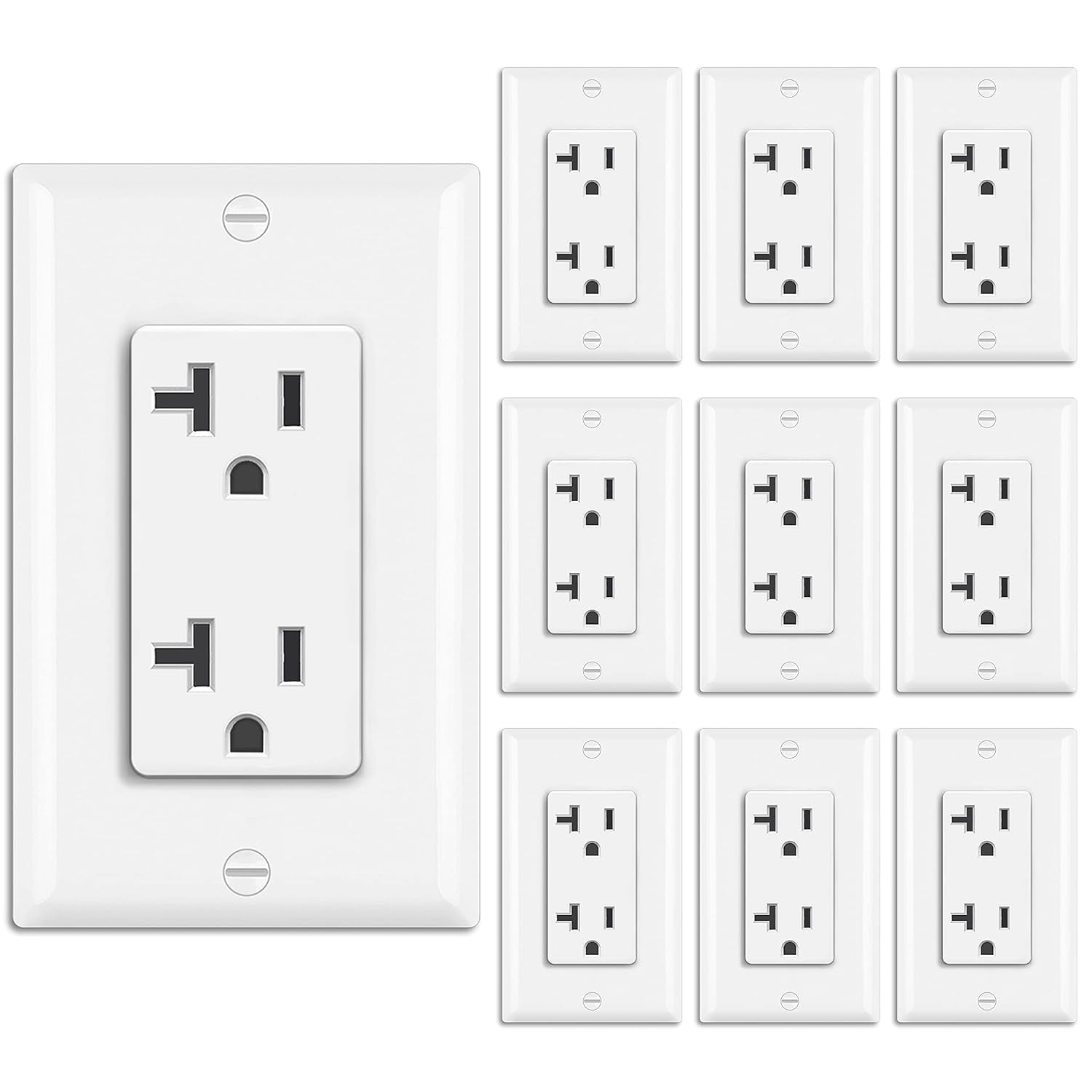 BESTTEN 10 Pack 20 Amp Decor Receptacle Outlet, Standard Electrical ...