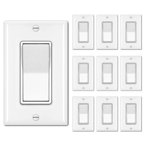 BESTTEN 10 Pack Single Pole Decorator Light Switch with Wallplate, 15A ...
