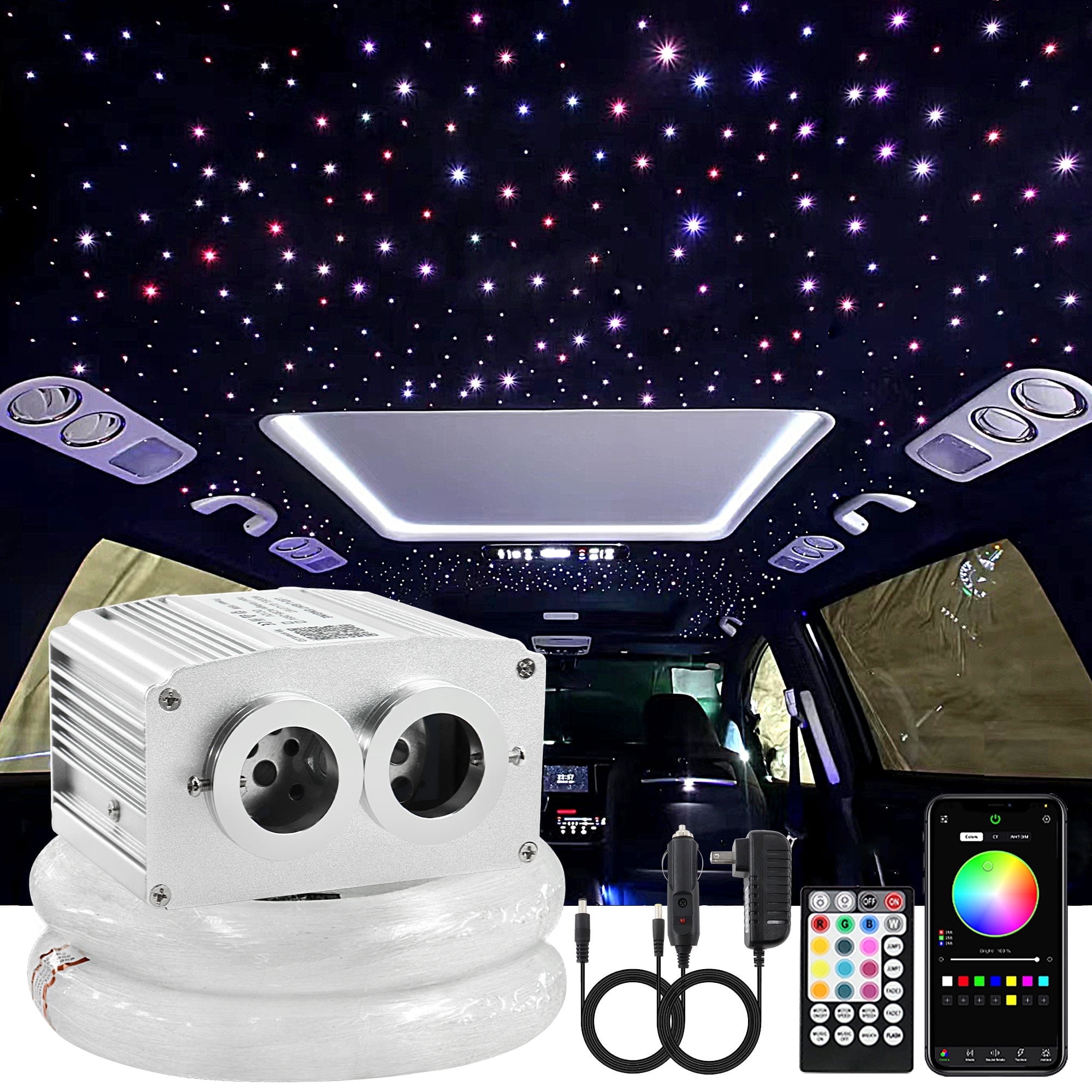 BESTUND 16W Twinkle Dual Port Starlight Headliner Kit for Car Ceiling ...