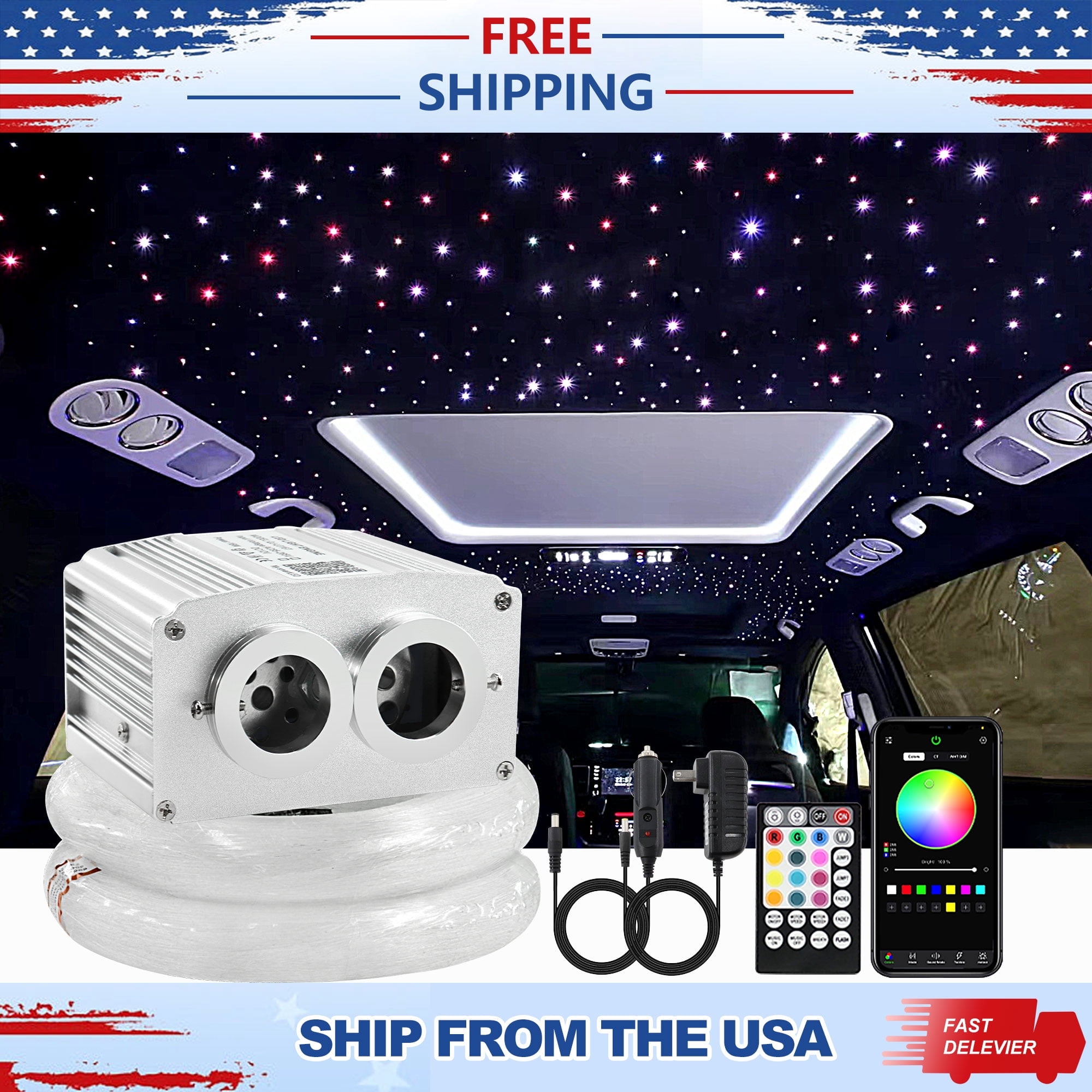 BESTUND 16W Twinkle Dual Port Starlight Headliner Kit for Car Ceiling ...