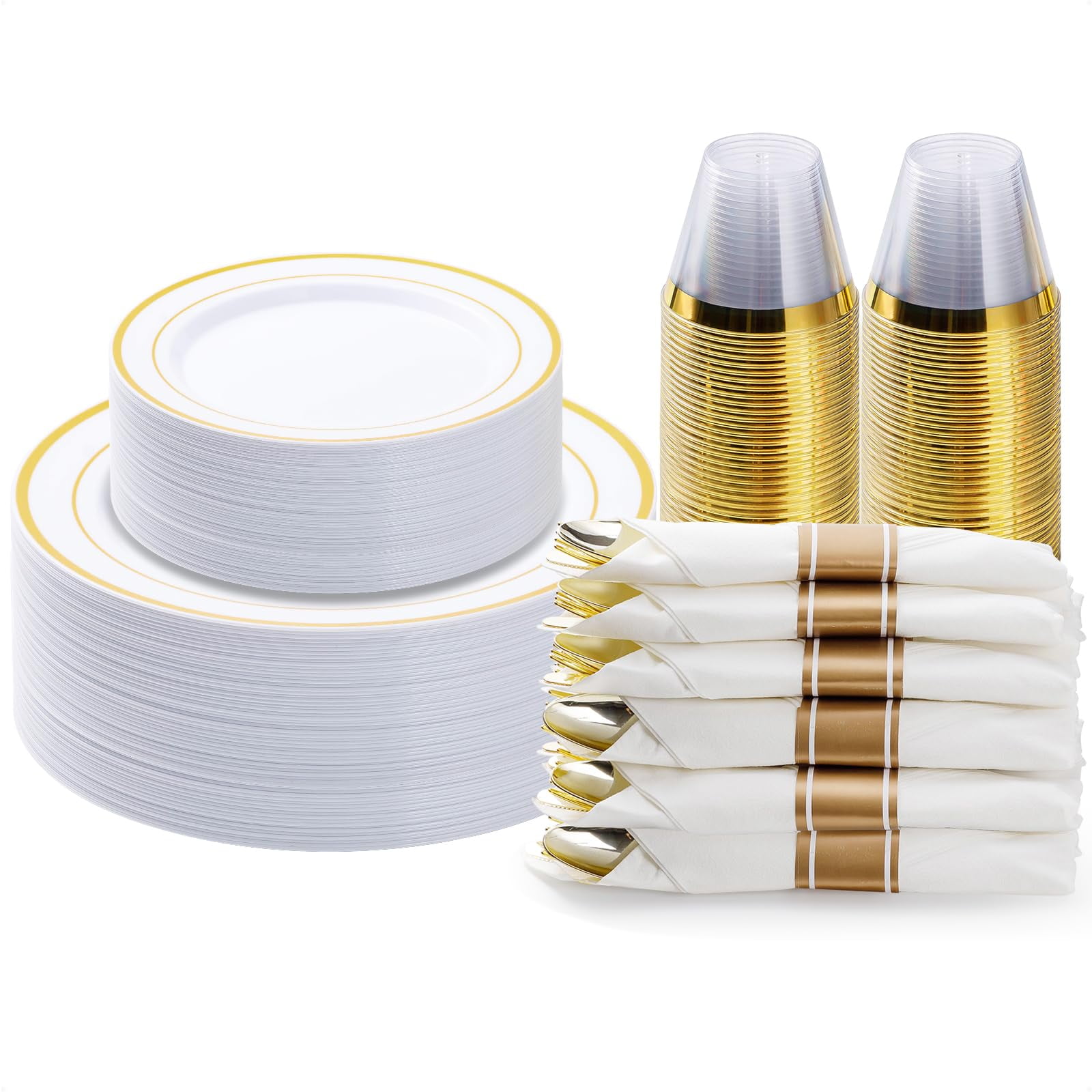 BESTVIP 175PCS Gold Plastic OKA4 Dinnerware Set, Disposable Party ...