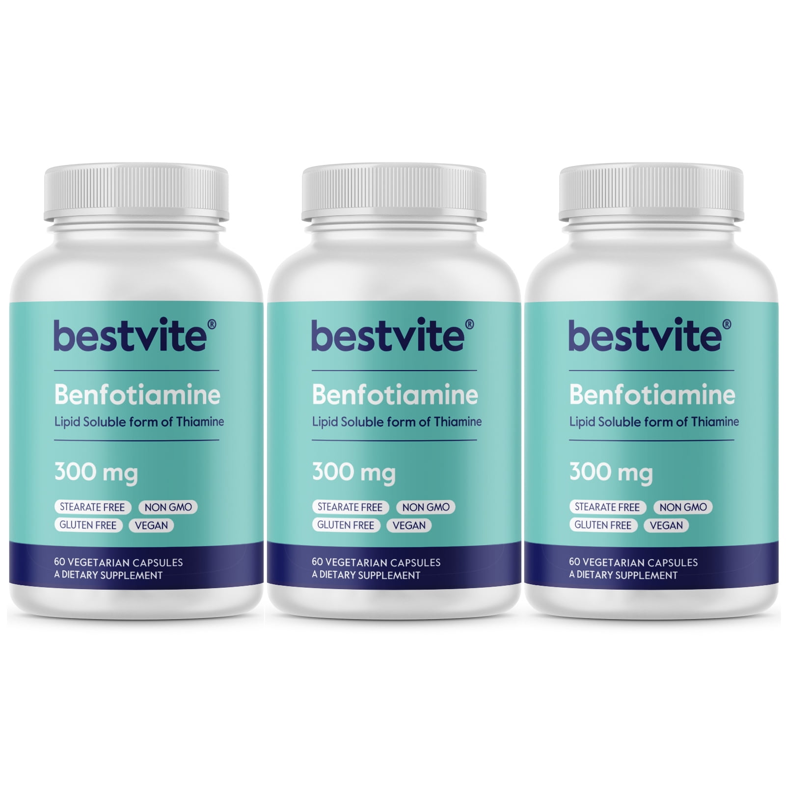 BESTVITE Benfotiamine 300mg Vegan Capsules (180 Count, 3-Pack) - Non ...