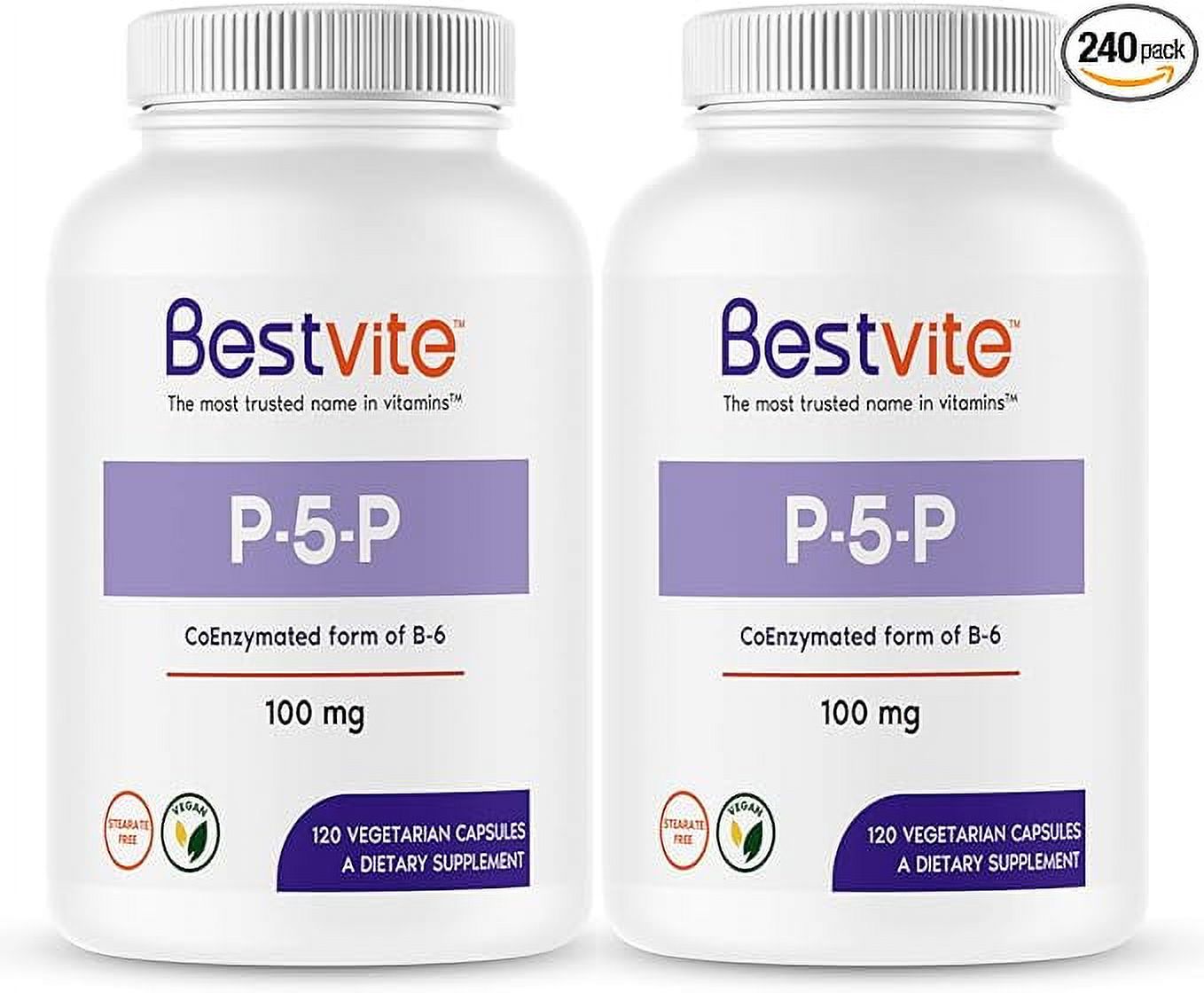 BESTVITE P-5-P 100mg (240 Vegetarian Capsules) (120 x 2) (CoEnzymated ...