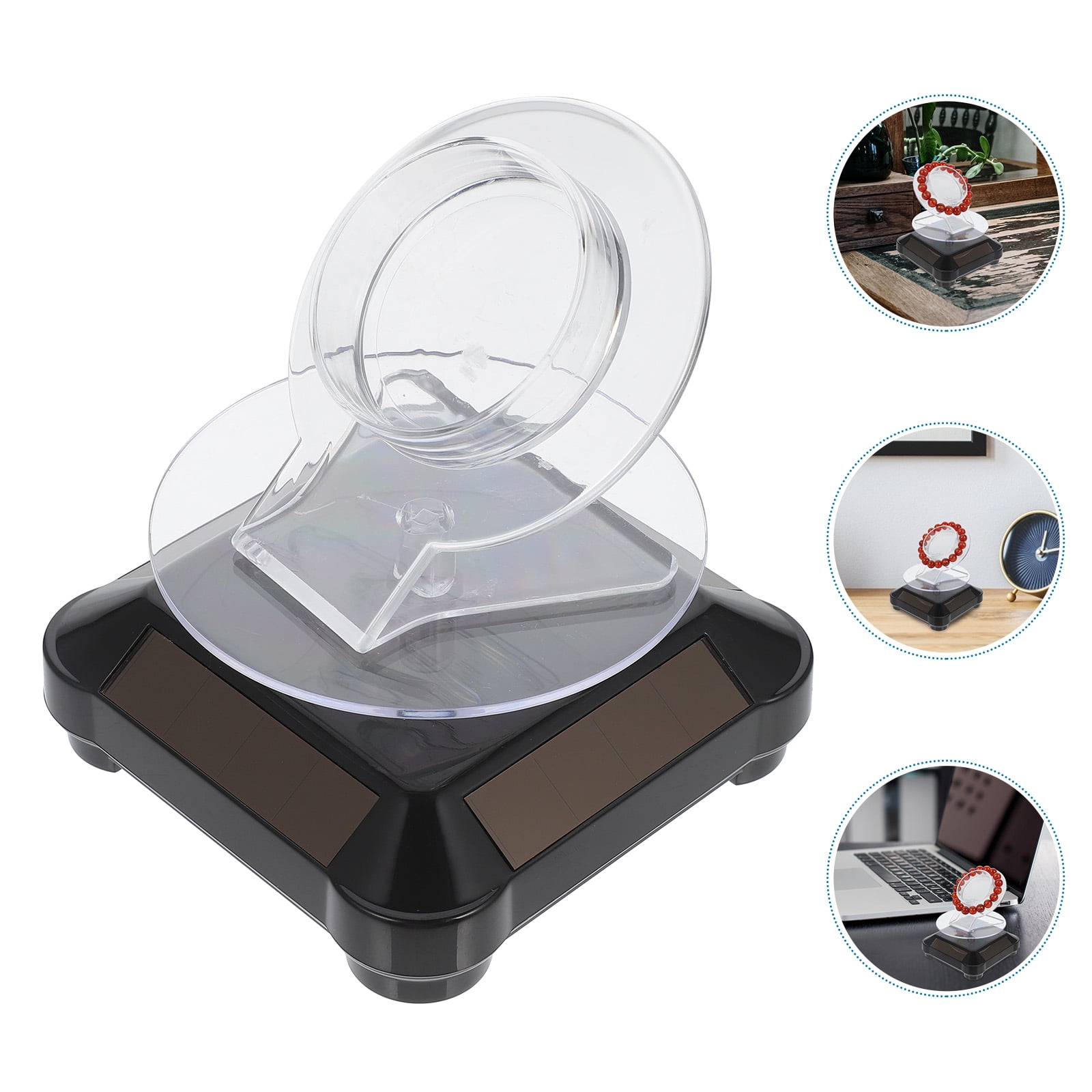 BESTYASH Rotating Jewelry Display Turntable Solar Powered Black Plastic ...