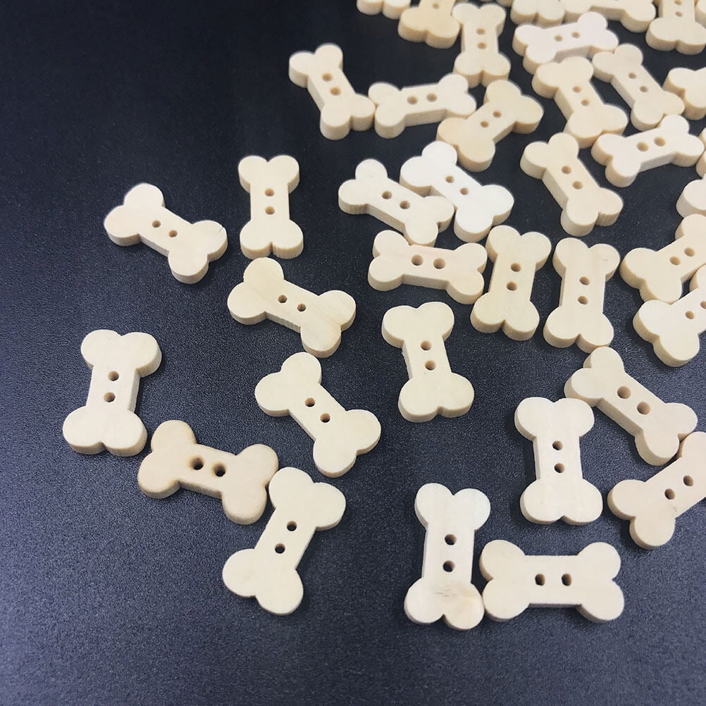 BESTYASH 100 Pcs Two Holes Bone Shape Wooden Buttons for Sewing Beige ...