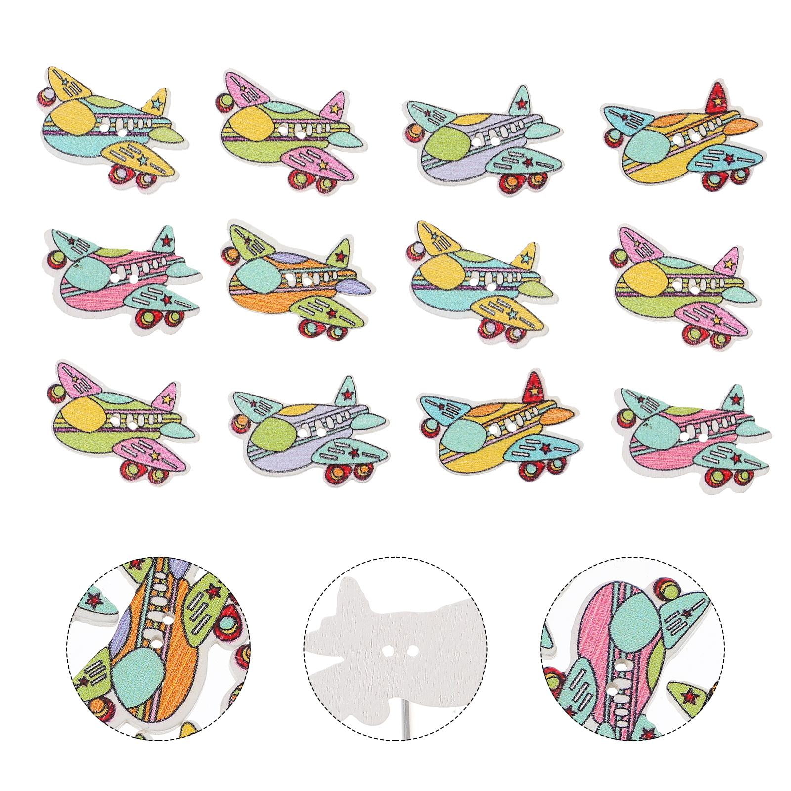 BESTYASH 100Pcs Creative Design Airplane Buttons Wood Assorted Color ...