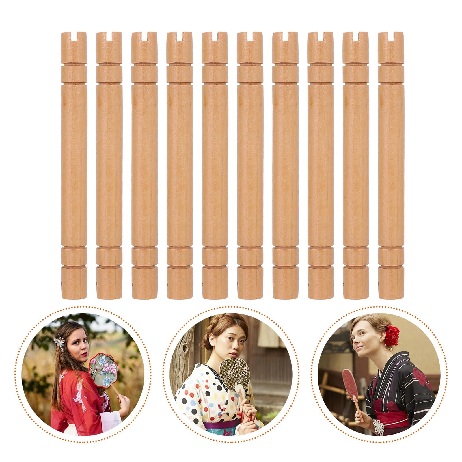 BESTYASH 10Pcs Fan Sticks Wood Round Handle Holder for Friendship ...