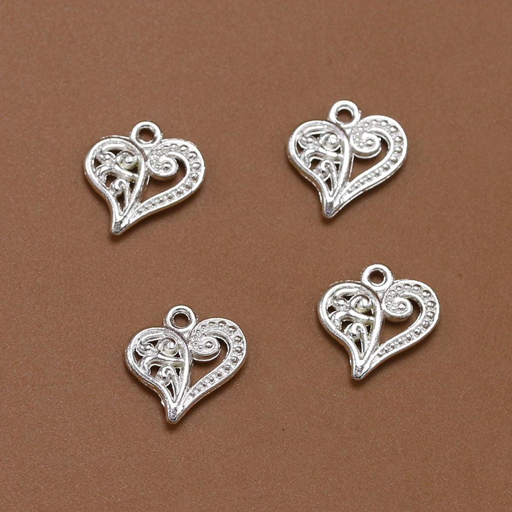 BESTYASH 10Pcs Silver Alloy Pendant Charms Heart Shape for Jewelry ...