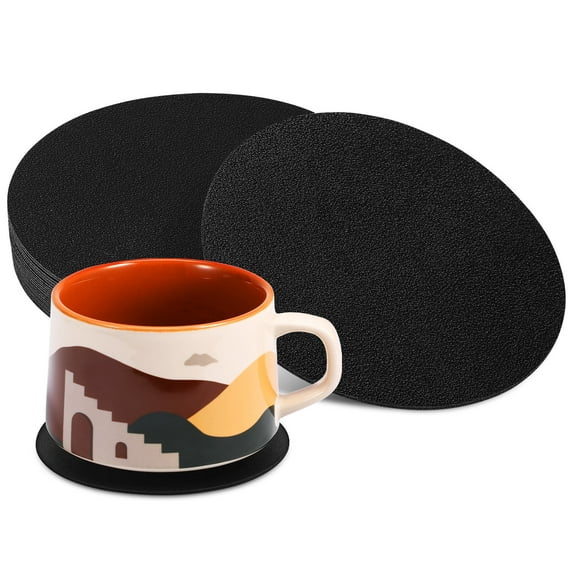BESTYASH 12Pcs Black PU Drink Coasters Double Sided Insulated Cup ...