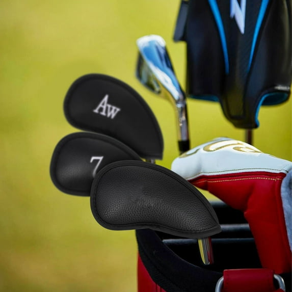 BESTYASH 12Pcs Golf Club Head Covers Black PU Driver Iron Putter Covers ...