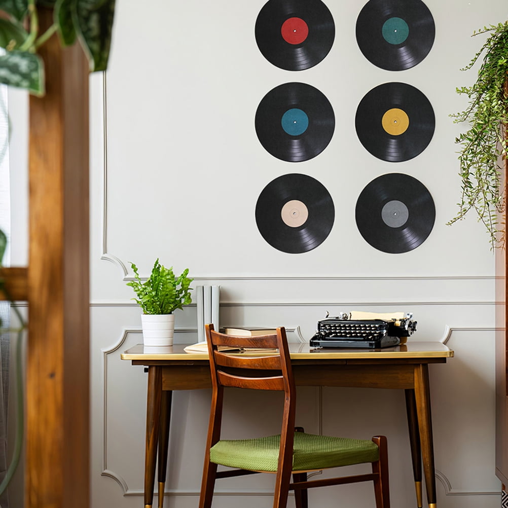 BESTYASH 16Pcs Black Vinyl Record Wall Stickers Reusable Vintage Style ...