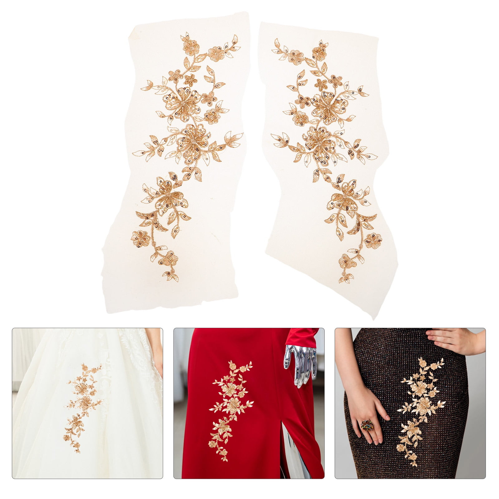 BESTYASH 1Pair Golden Embroidered Lace Flower Appliques with Beaded ...