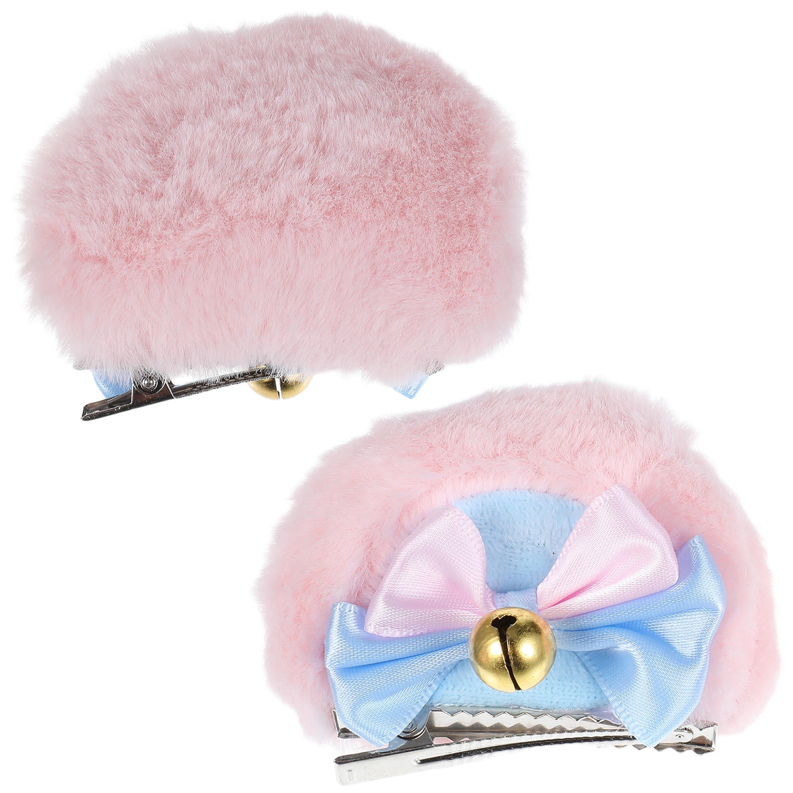 BESTYASH Plush Bear Ear Hair Clips with Bowknot and Bell, 1 Pair Cute ...