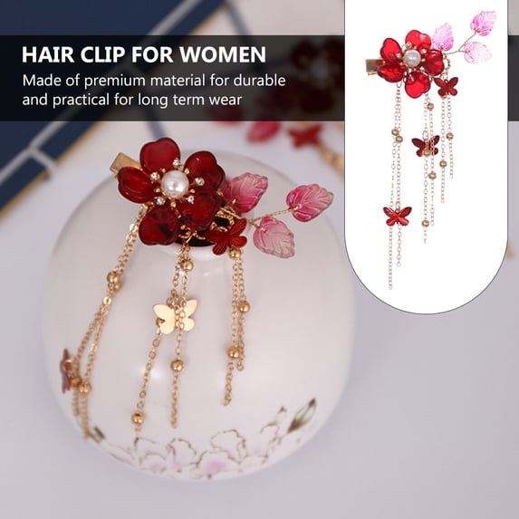 BESTYASH 1 Pair Retro Tassel Hair Clips with Pomegranate Flower Design ...