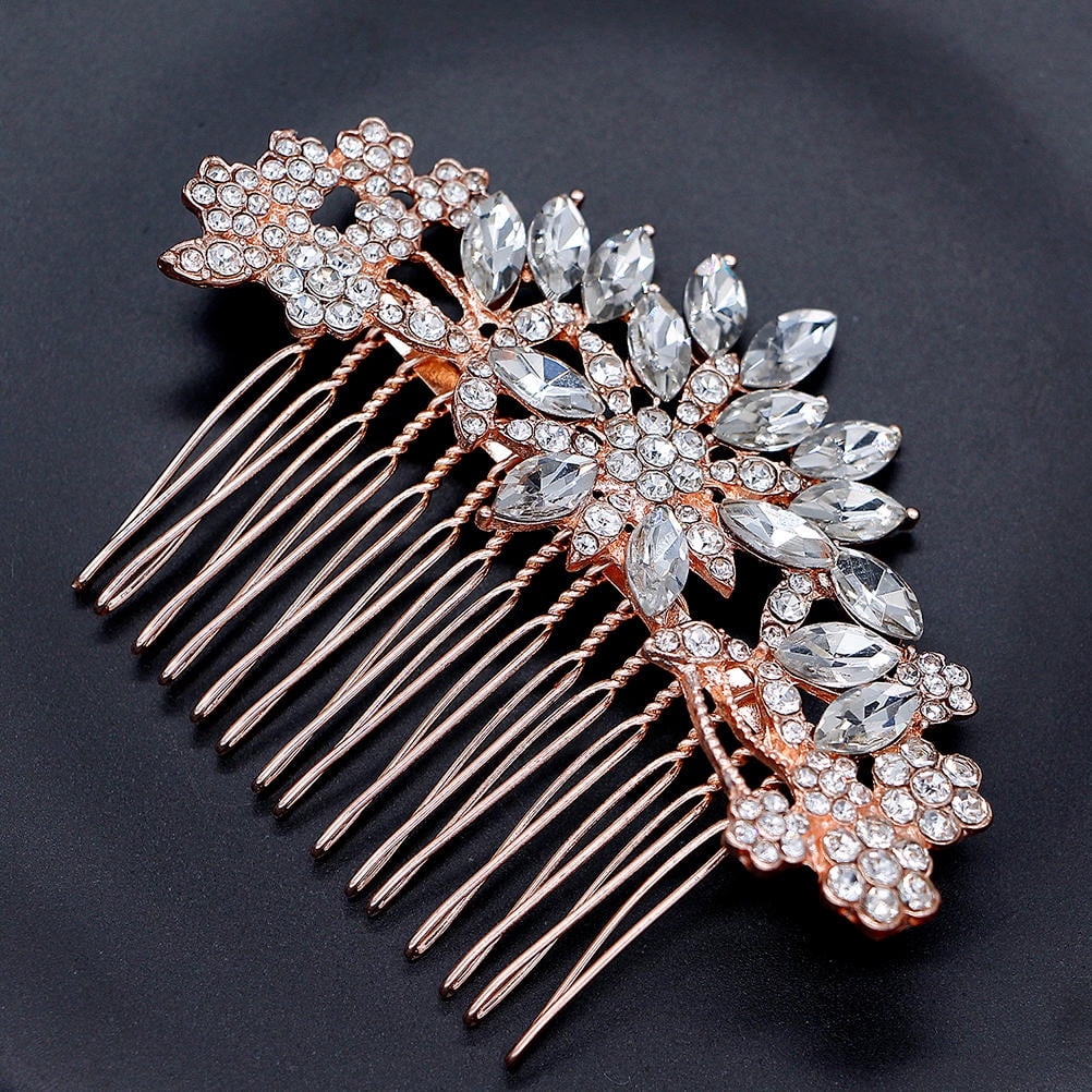 BESTYASH 1Pc Alloy Haircombs with Rhinestone Design Rose Gold Bridal ...
