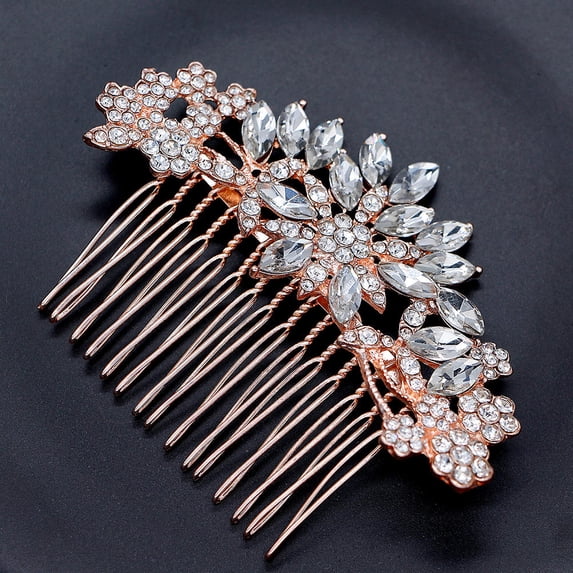 BESTYASH 1Pc Alloy Haircombs with Rhinestone Design Rose Gold Bridal ...