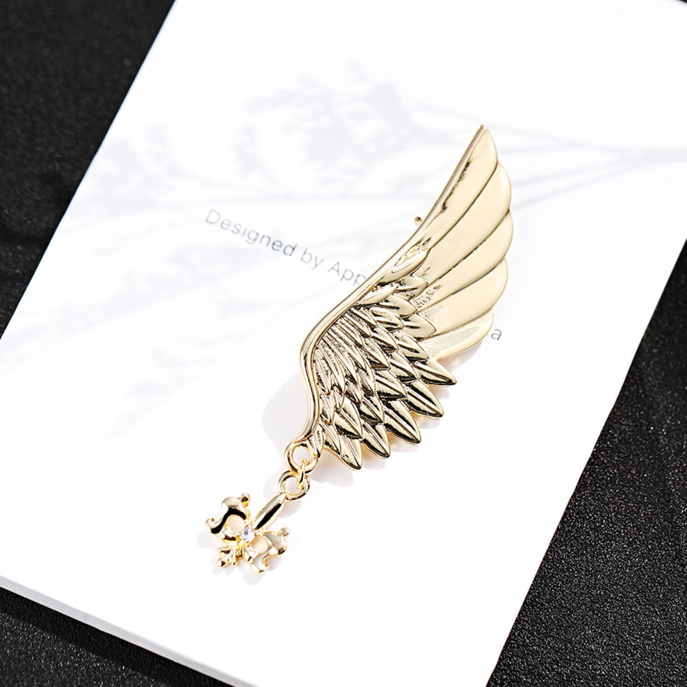 BESTYASH Golden Alloy Wing Brooch with Rhinestones, Elegant Pin for ...