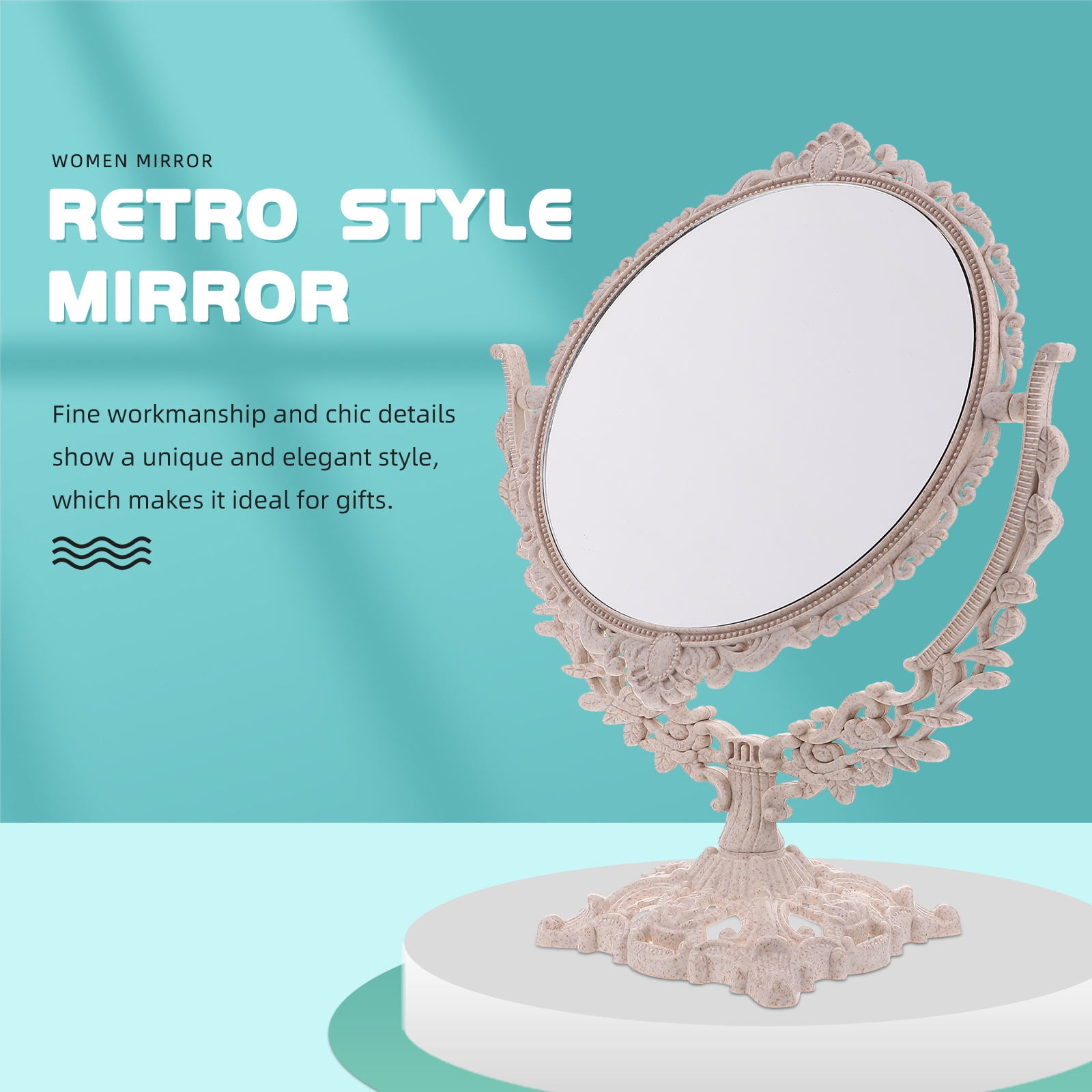 BESTYASH 1Pc Vintage Round Standing Mirror Double Side Makeup Mirror ...