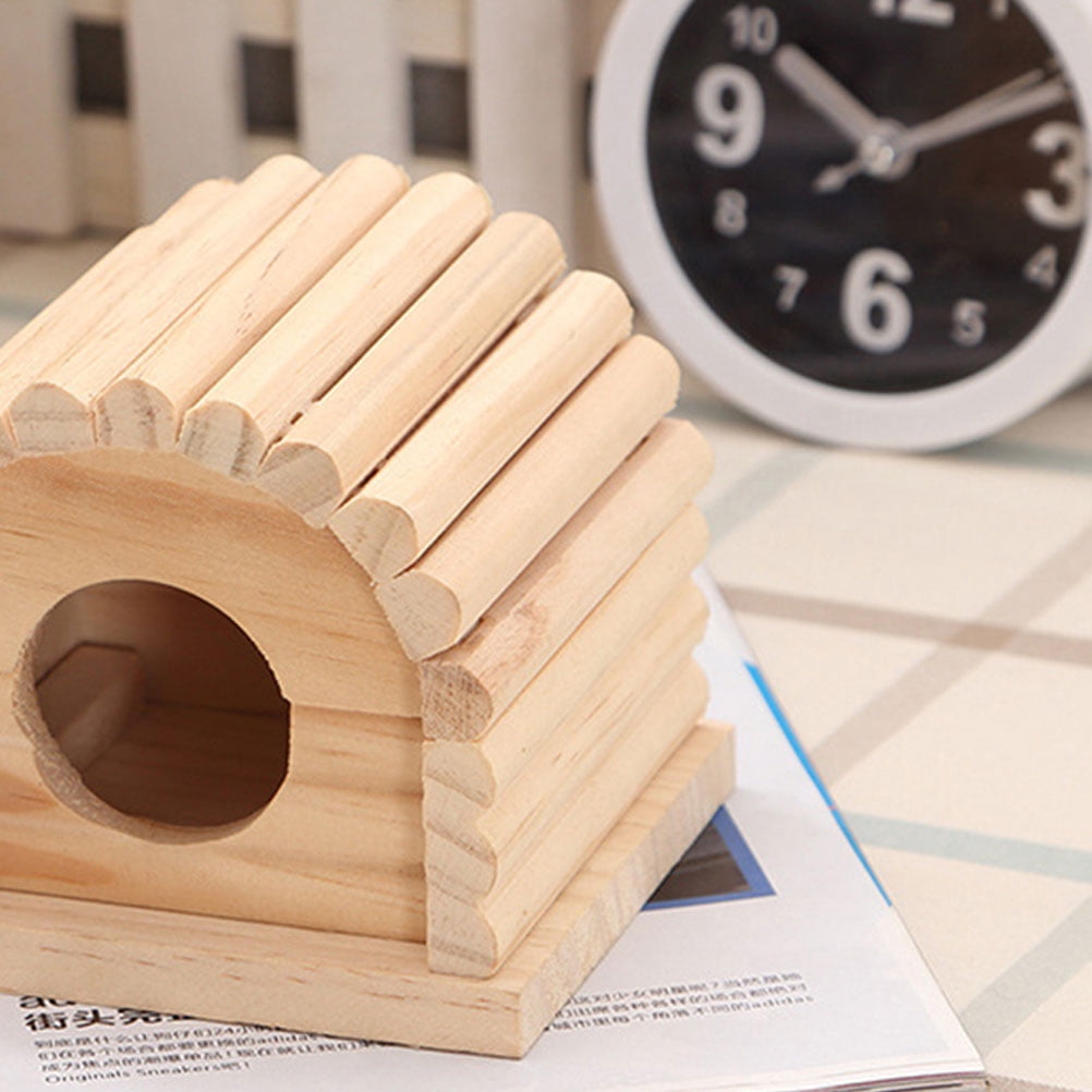 BESTYASH 1Pc Wooden Hamster House Light Brown Durable Small Pet Shelter ...