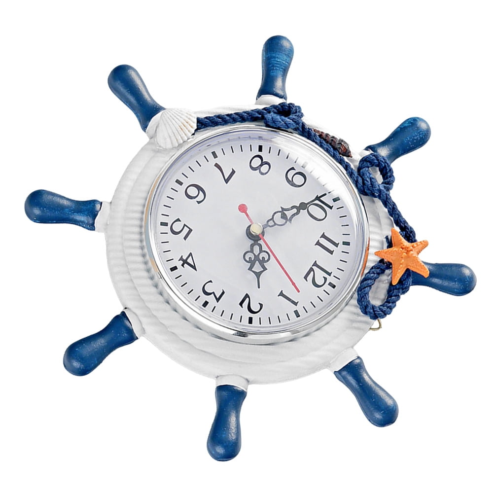 BESTYASH 1Pc Wooden Wall Clock Blue with Sea Star Decoration Hanging ...